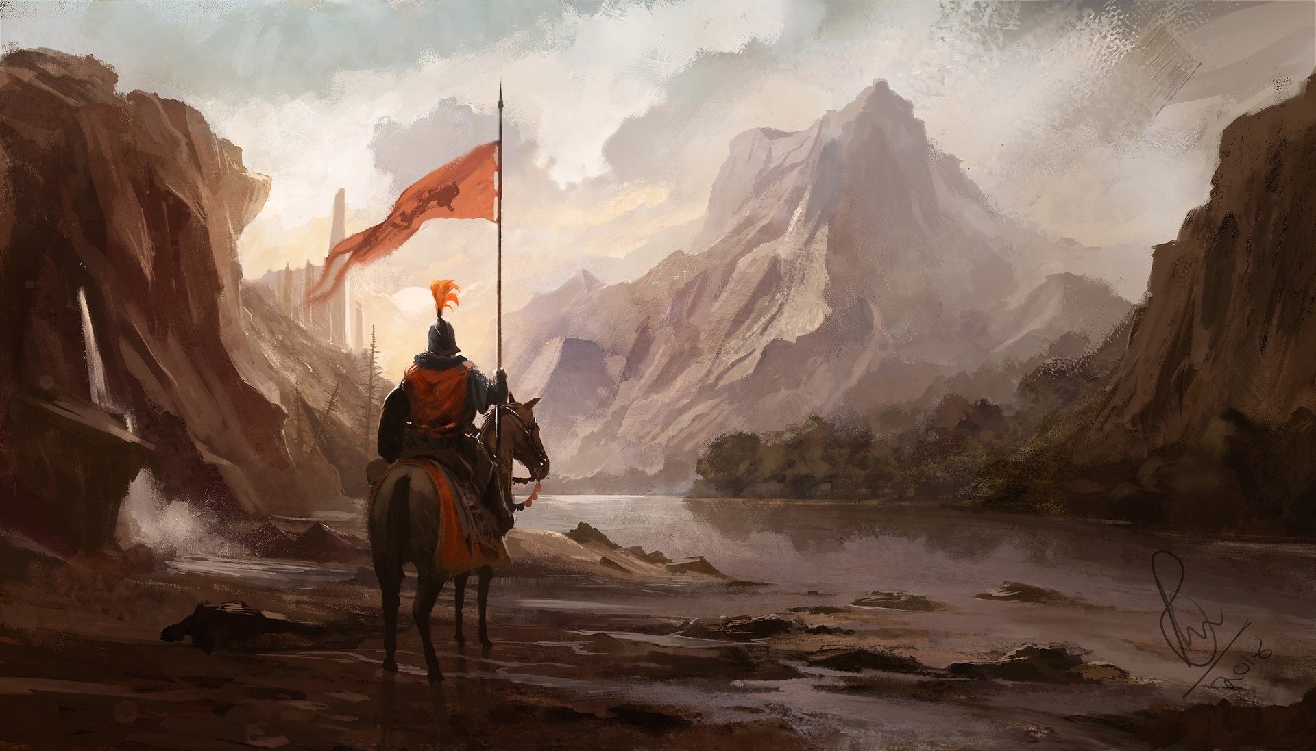 Epic Fantasy Warrior Knight on Horseback Amidst Majestic Mountain ...