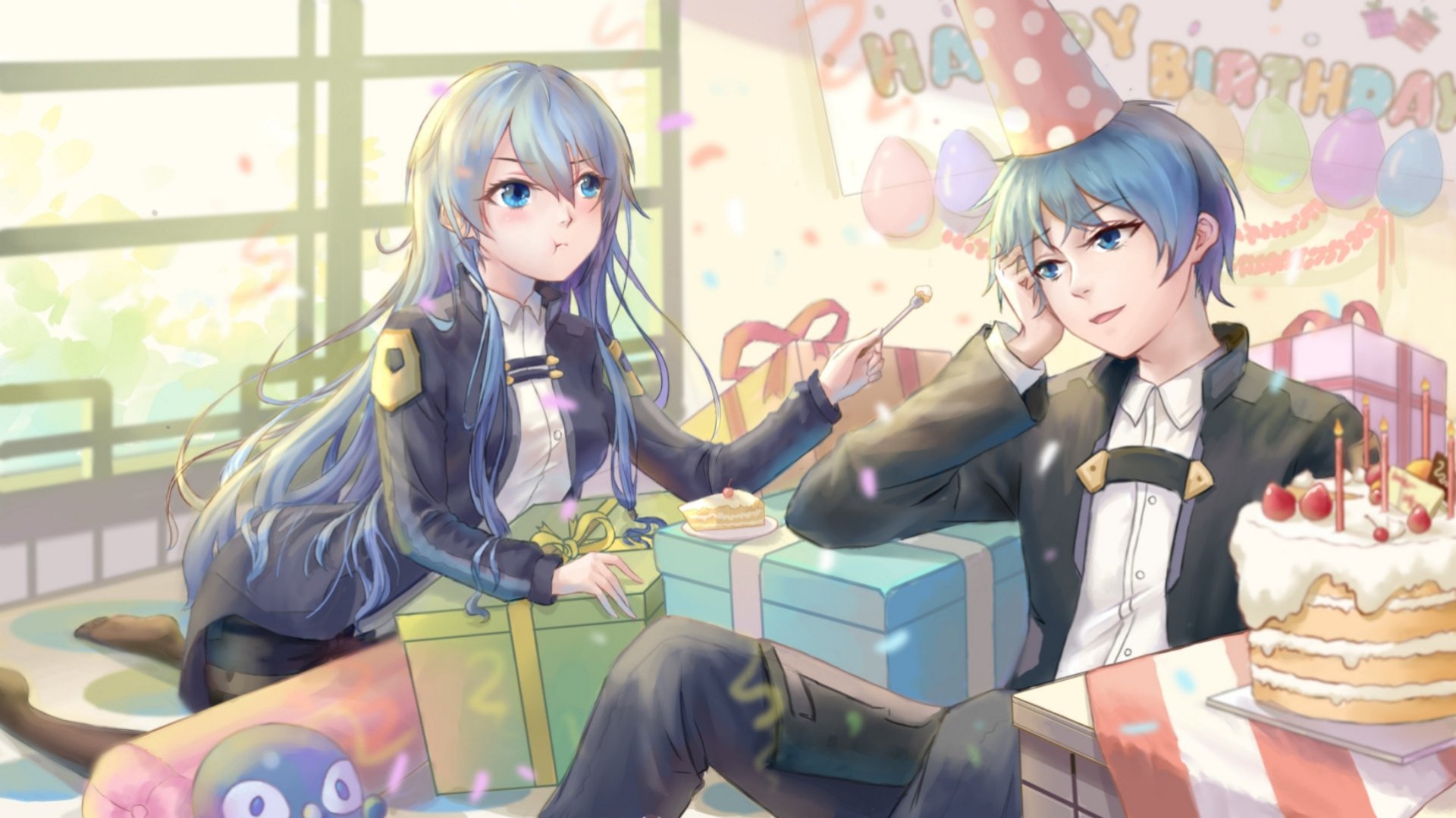 Birthday Blue Duo — Original Anime HD Wallpaper by RJ