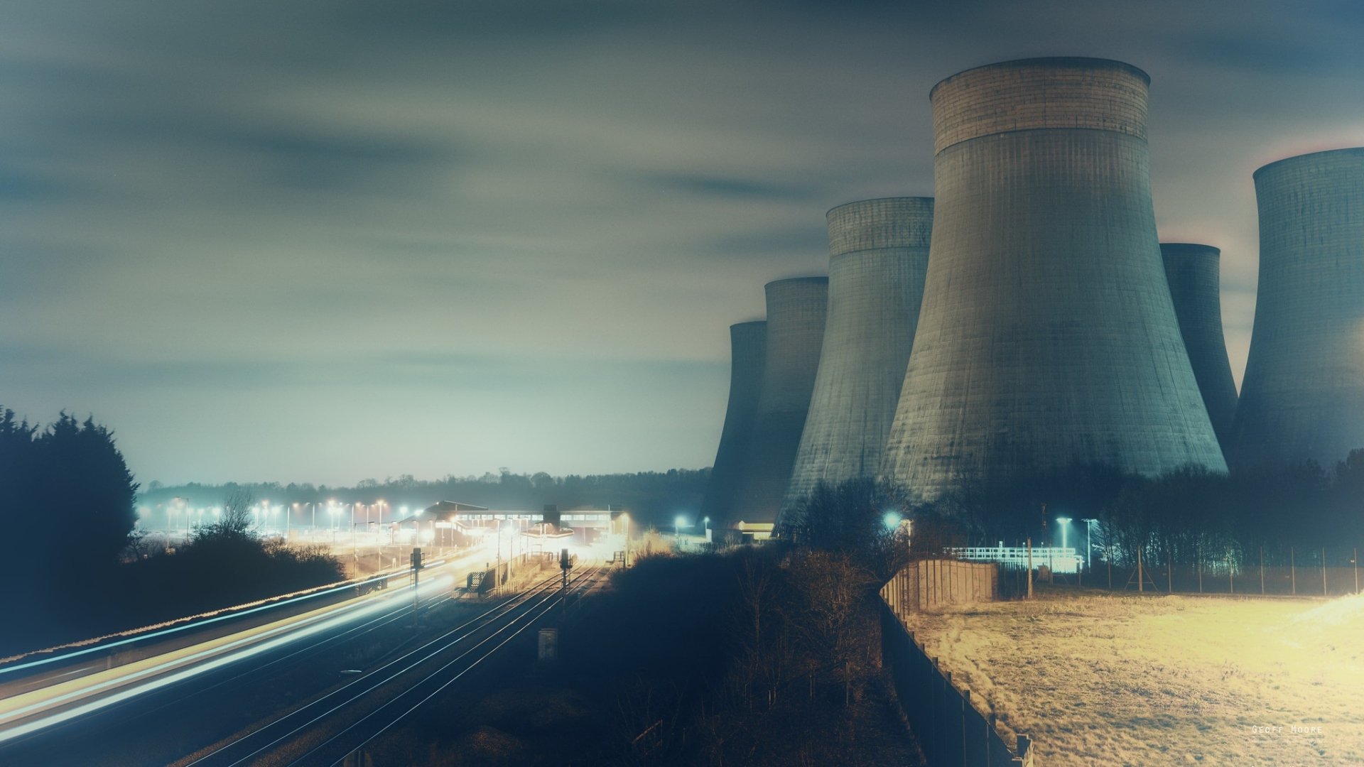 Download Night Man Made Power Plant HD Wallpaper