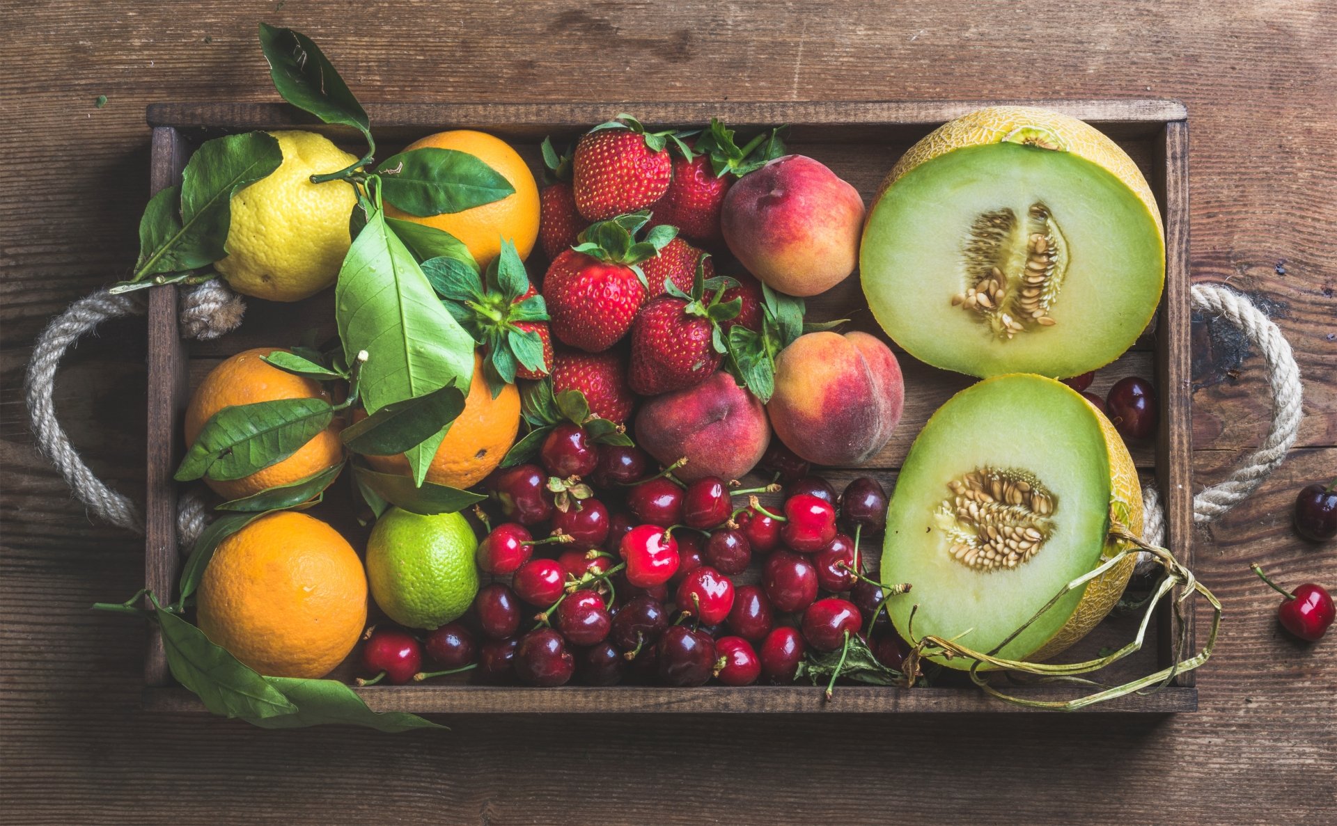 Download Melon Mandarin Peach Strawberry Cherry Still Life Food Fruit ...