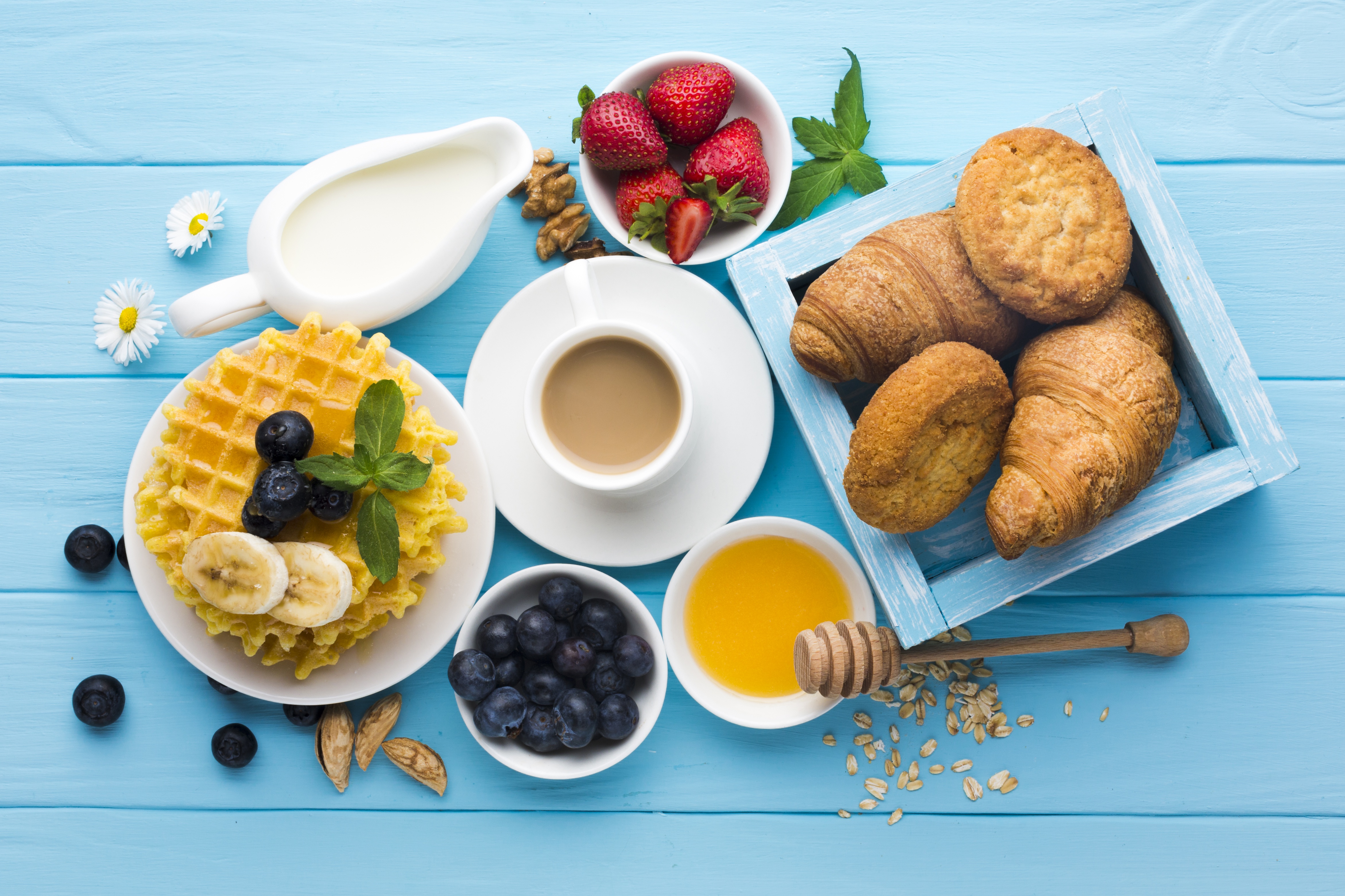 Download Croissant Still Life Waffle Honey Milk Coffee Berry Food ...