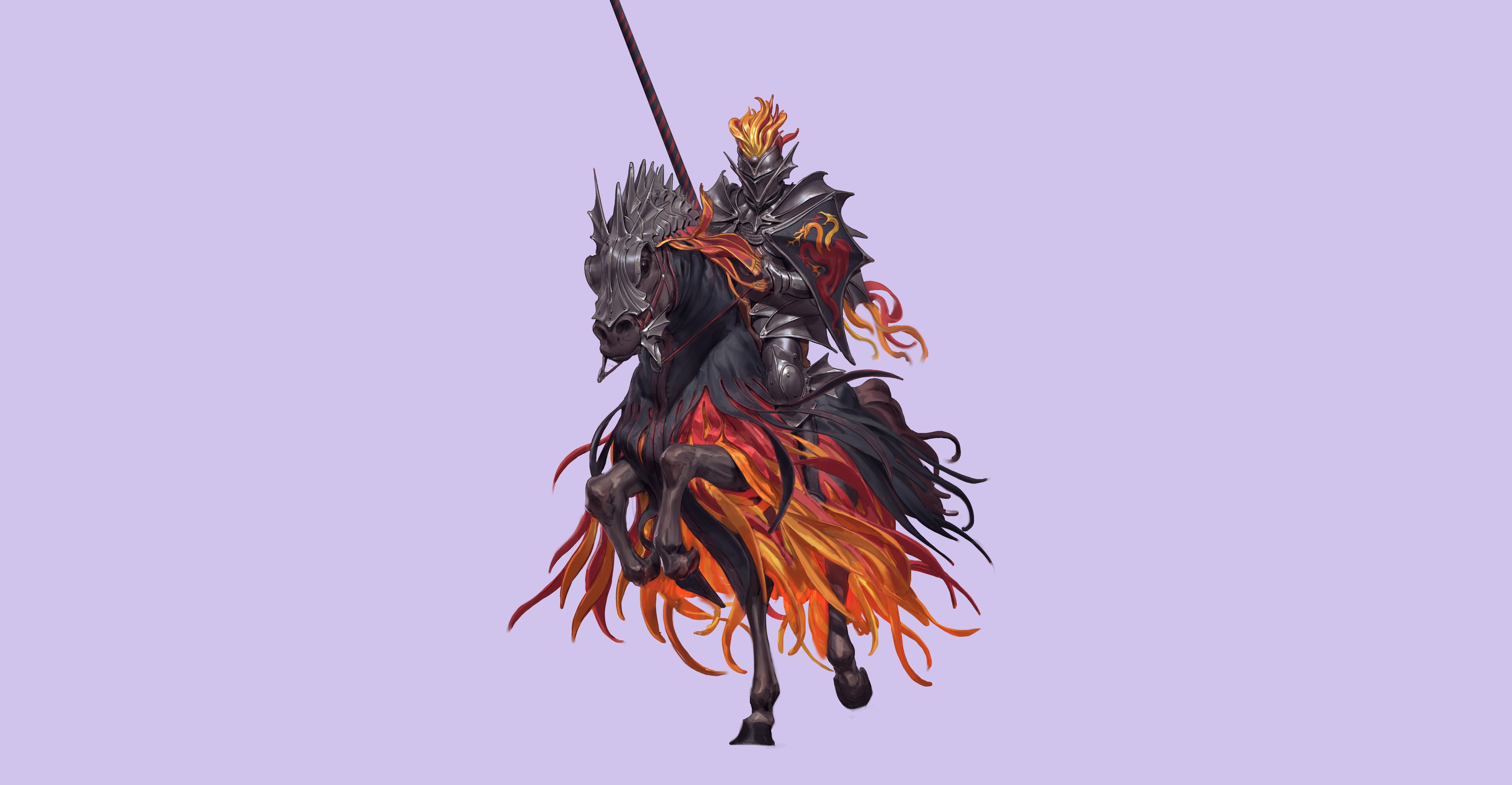 Flaming Knight on Armored Steed – 4K Ultra HD Fantasy Shield Wallpaper ...