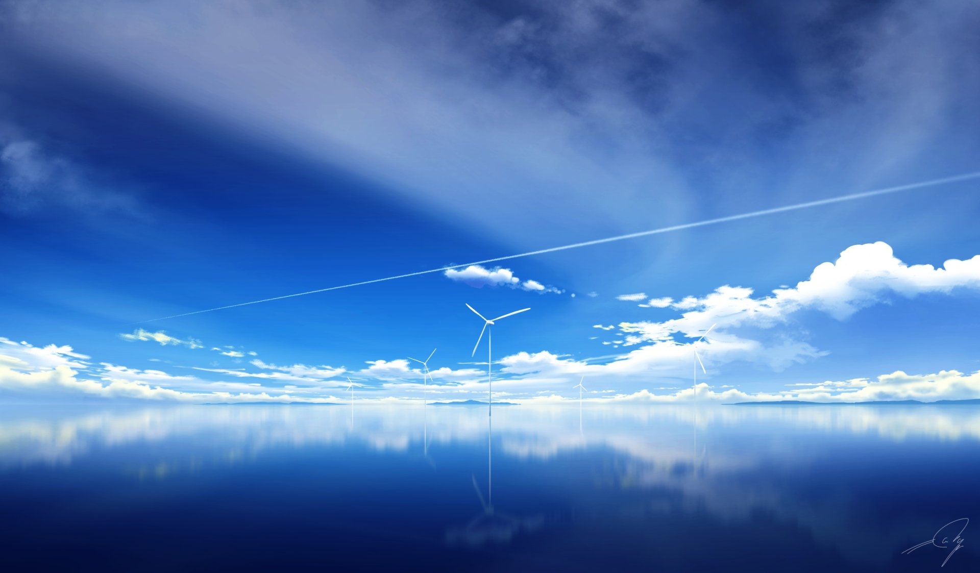 HD Anime Sky Reflection: Clouds and Ocean Harmony by Nengoro(ネんごろぅ ...