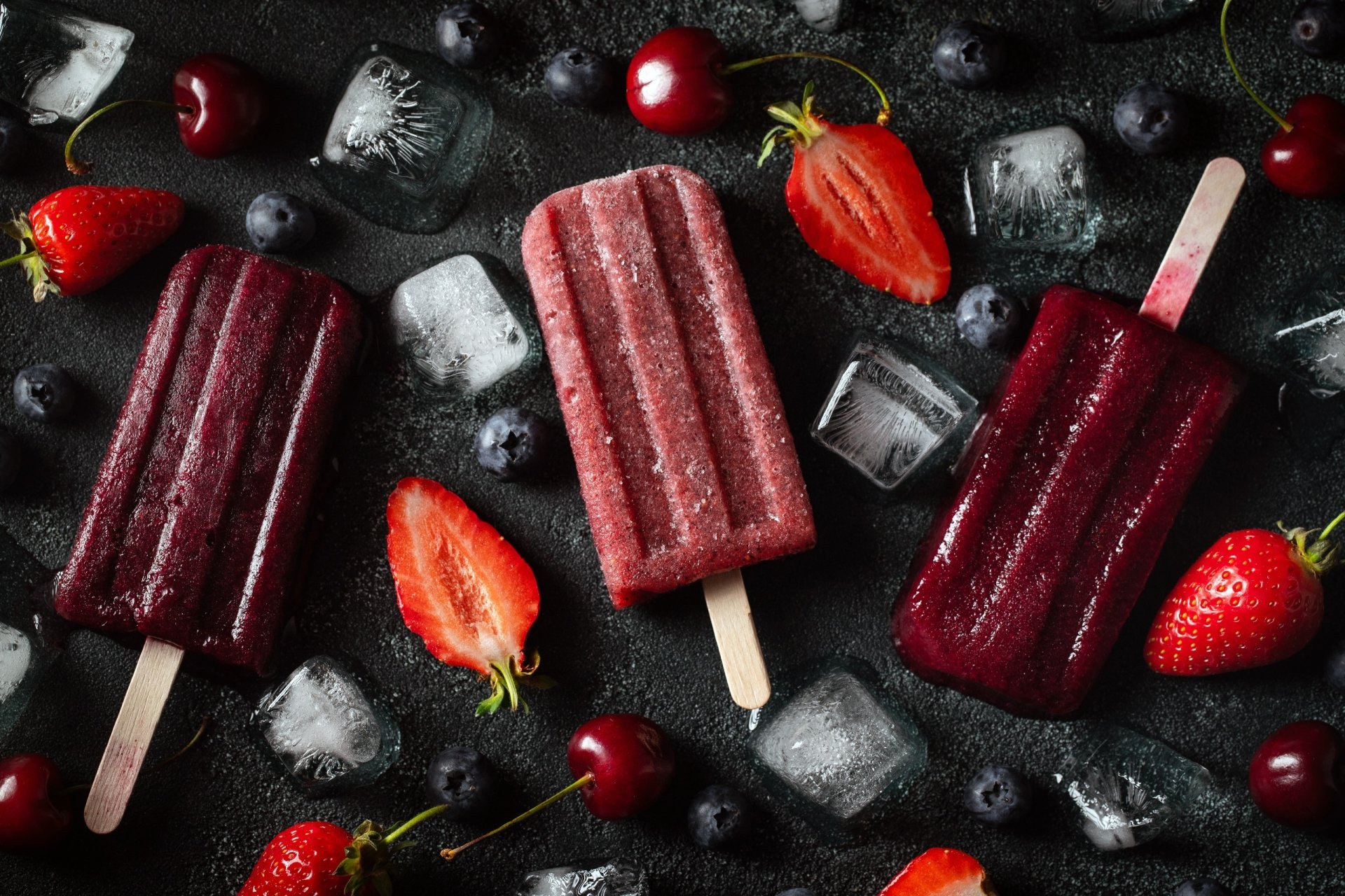 Download Ice Cube Berry Fruit Cherry Strawberry Food Popsicle HD Wallpaper