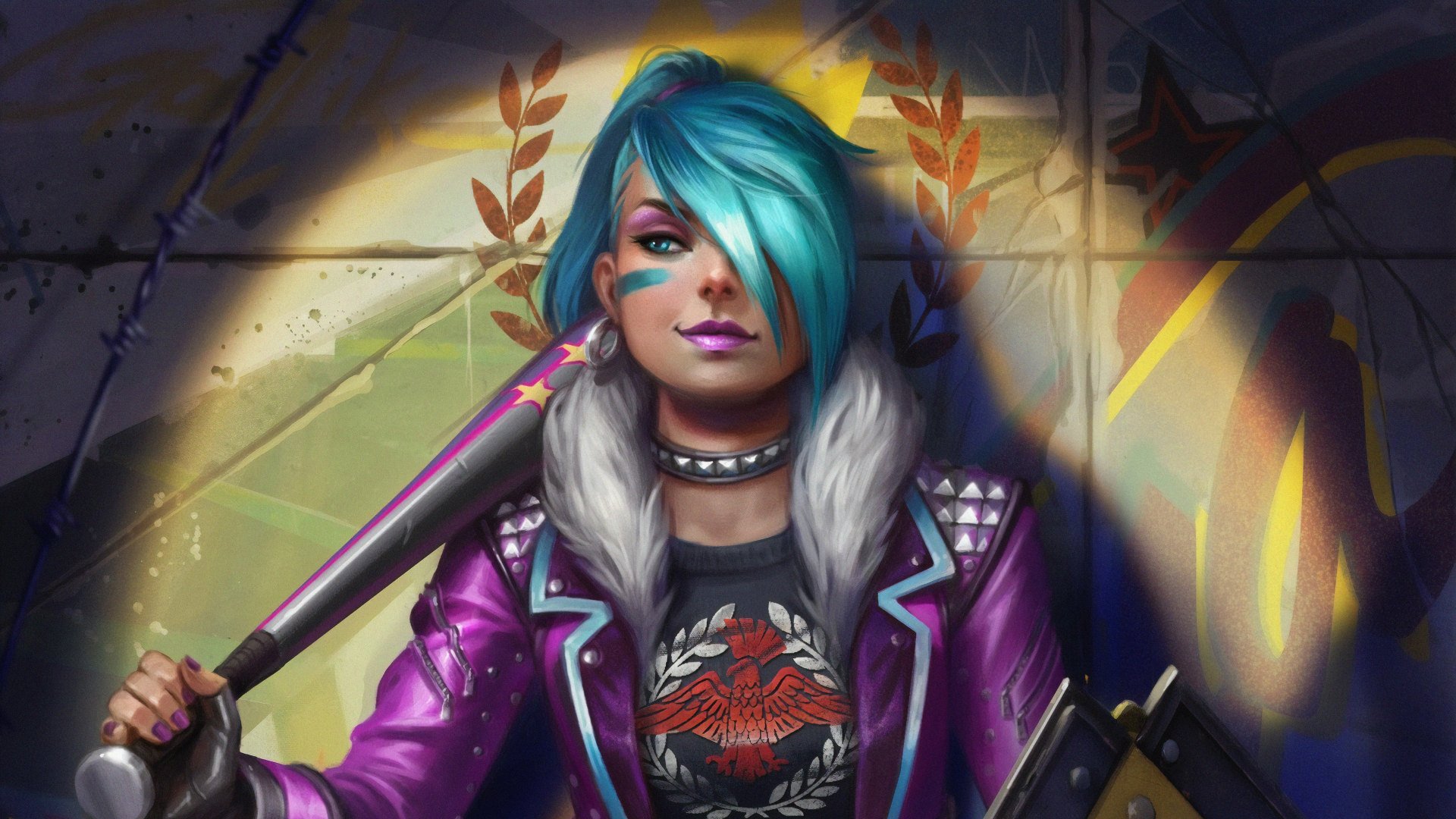 Download Blue Eyes Lipstick Blue Hair Baseball Bat Bellona (Smite ...