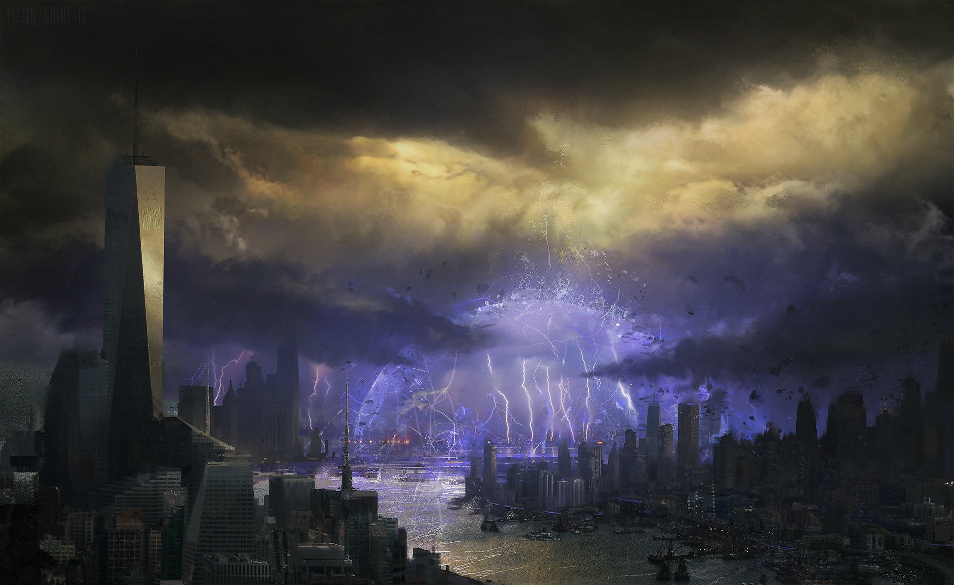 Download Cloud Skyscraper Building Lightning Dome Sci Fi City Sci Fi ...