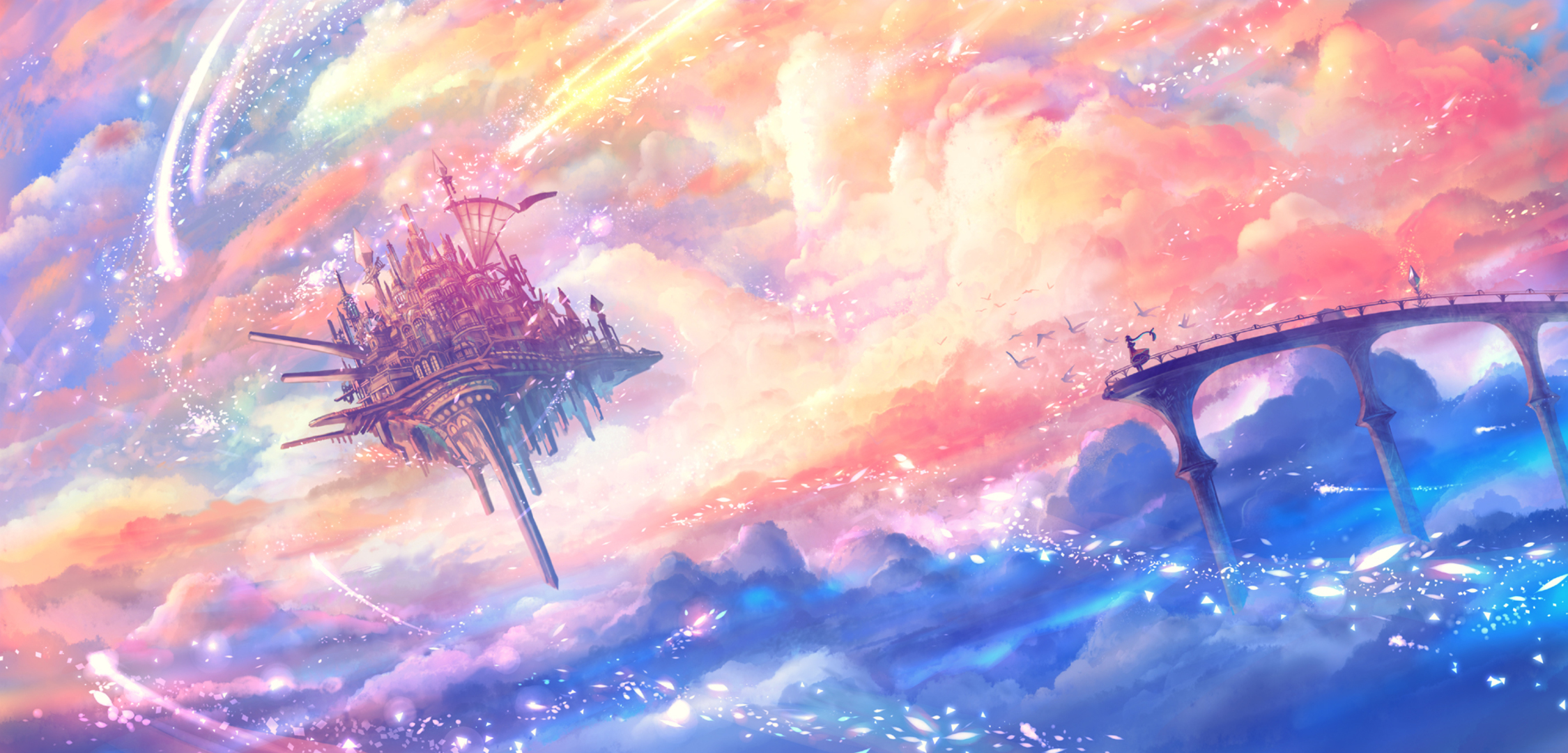 Skybound Fantasy: HD Anime Floating Island Wallpaper by 防人