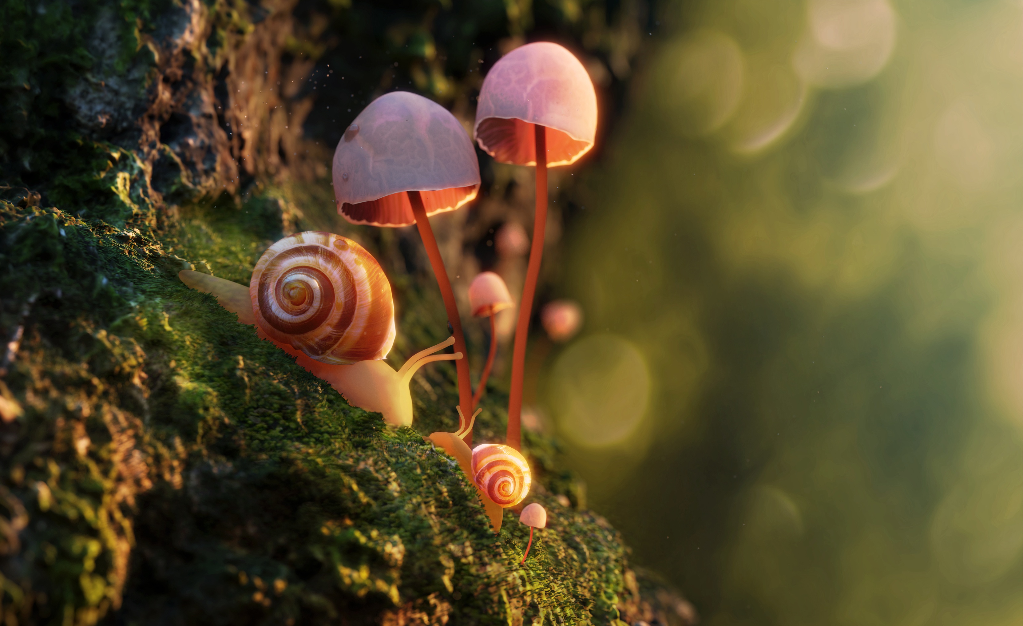 Download Macro Mushroom Moss Animal Snail HD Wallpaper