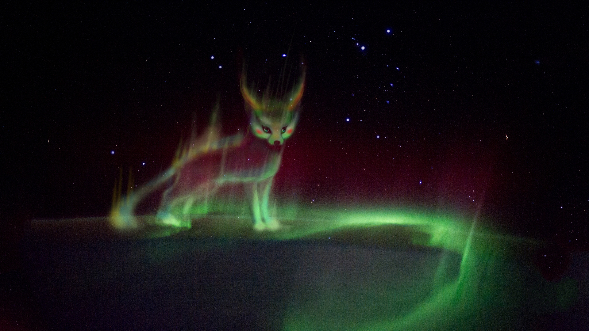 Download Aurora Borealis Fantasy Fox HD Wallpaper