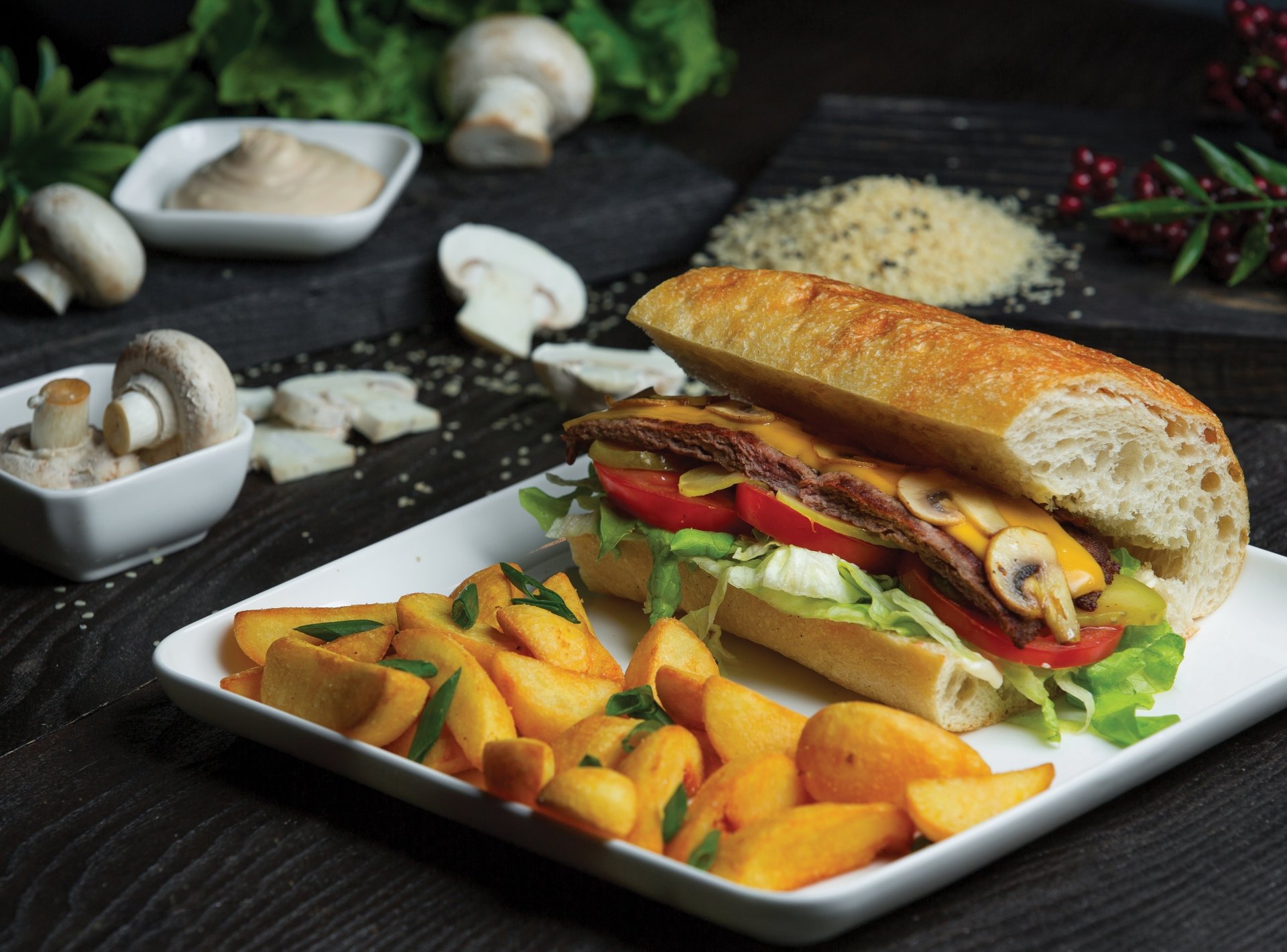 Download Potato Meat Bread Mushroom Food Sandwich 4k Ultra HD Wallpaper