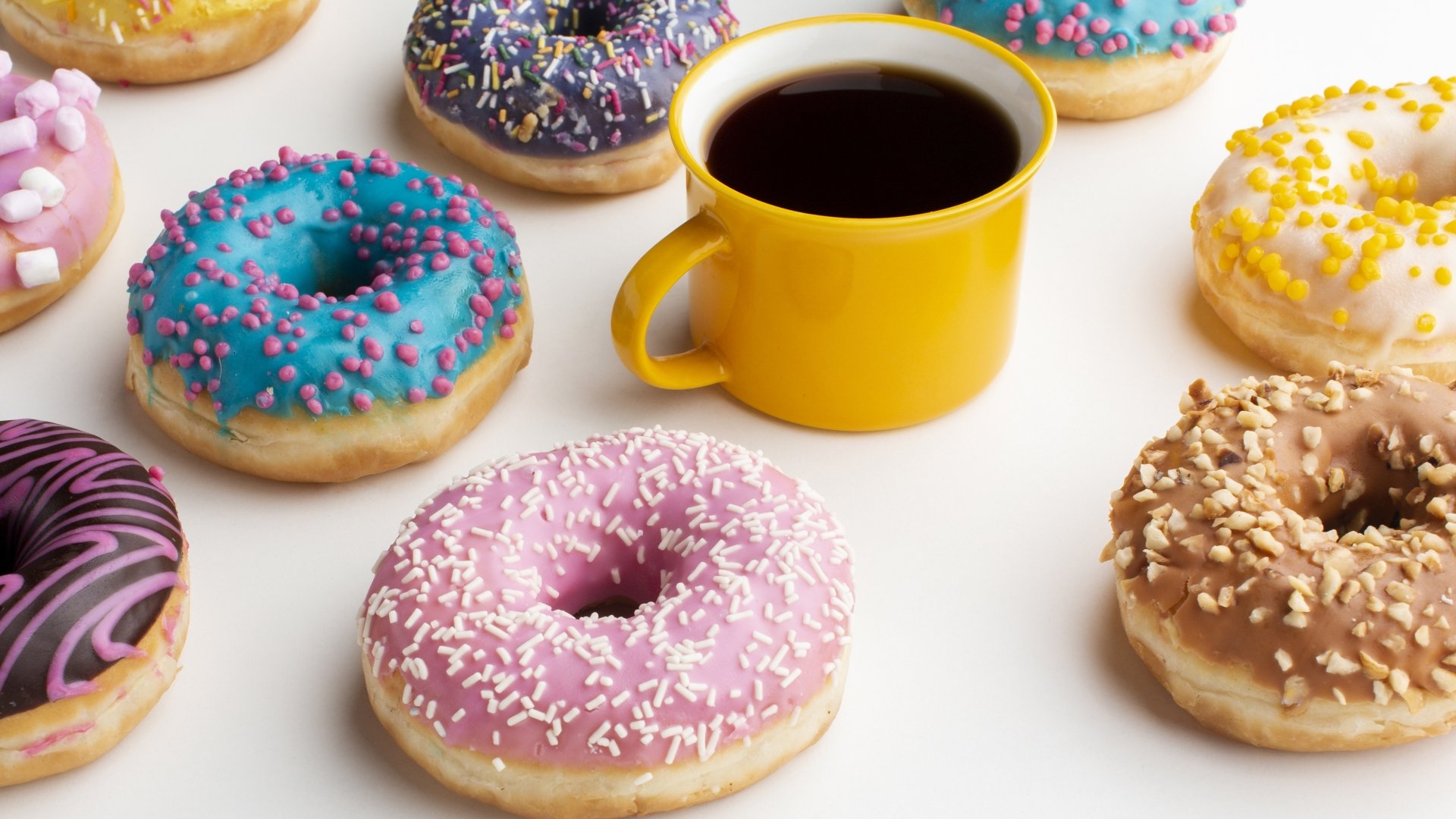 4K Ultra HD Sweets Delight: Colorful Doughnuts & Coffee Cup Treats ...