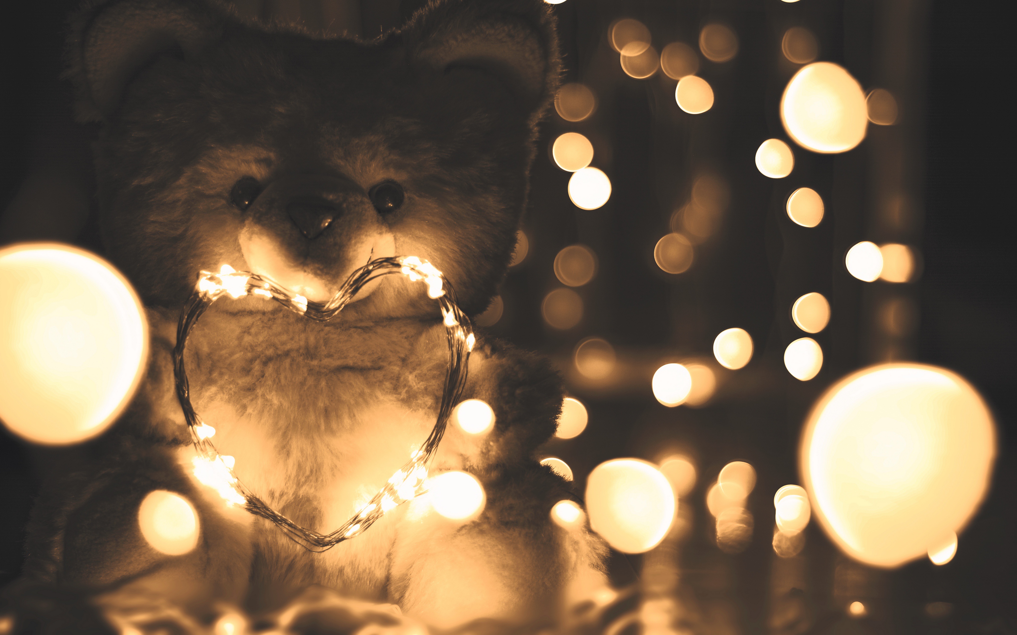 Download Light Bokeh Teddy Bear Heart-shaped Man Made Stuffed Animal 4k ...