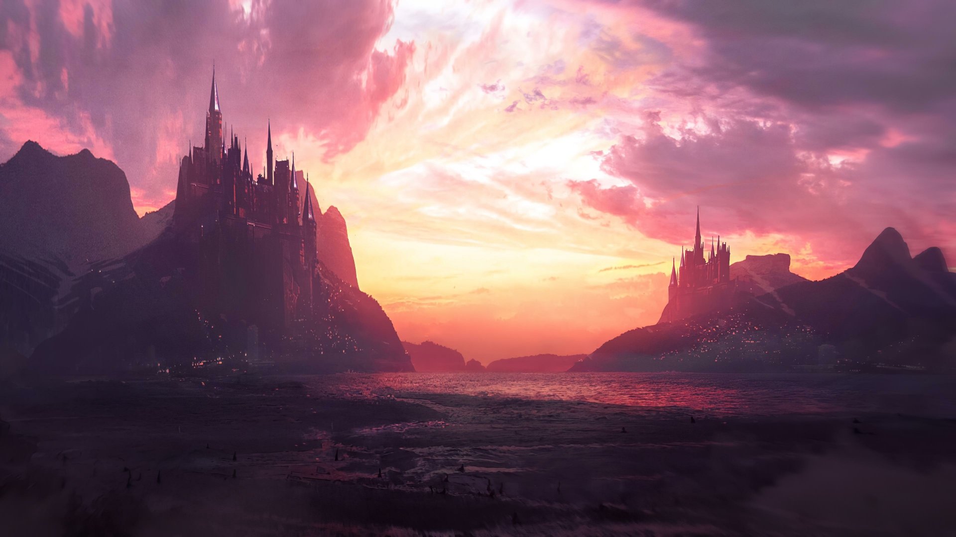 Fantasy Castle Sunset - 4K Ultra HD Wallpaper by Rutger van de Steeg
