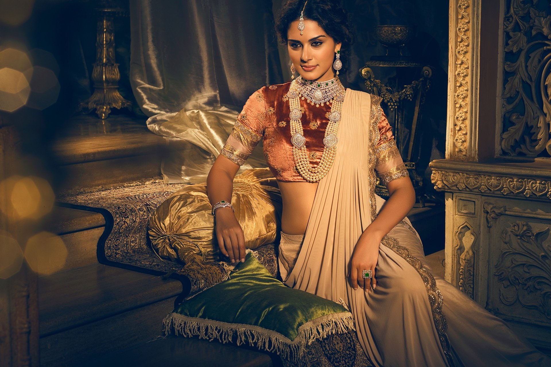 Download Necklace Earrings Black Hair Jewelry Indian Woman Model HD ...