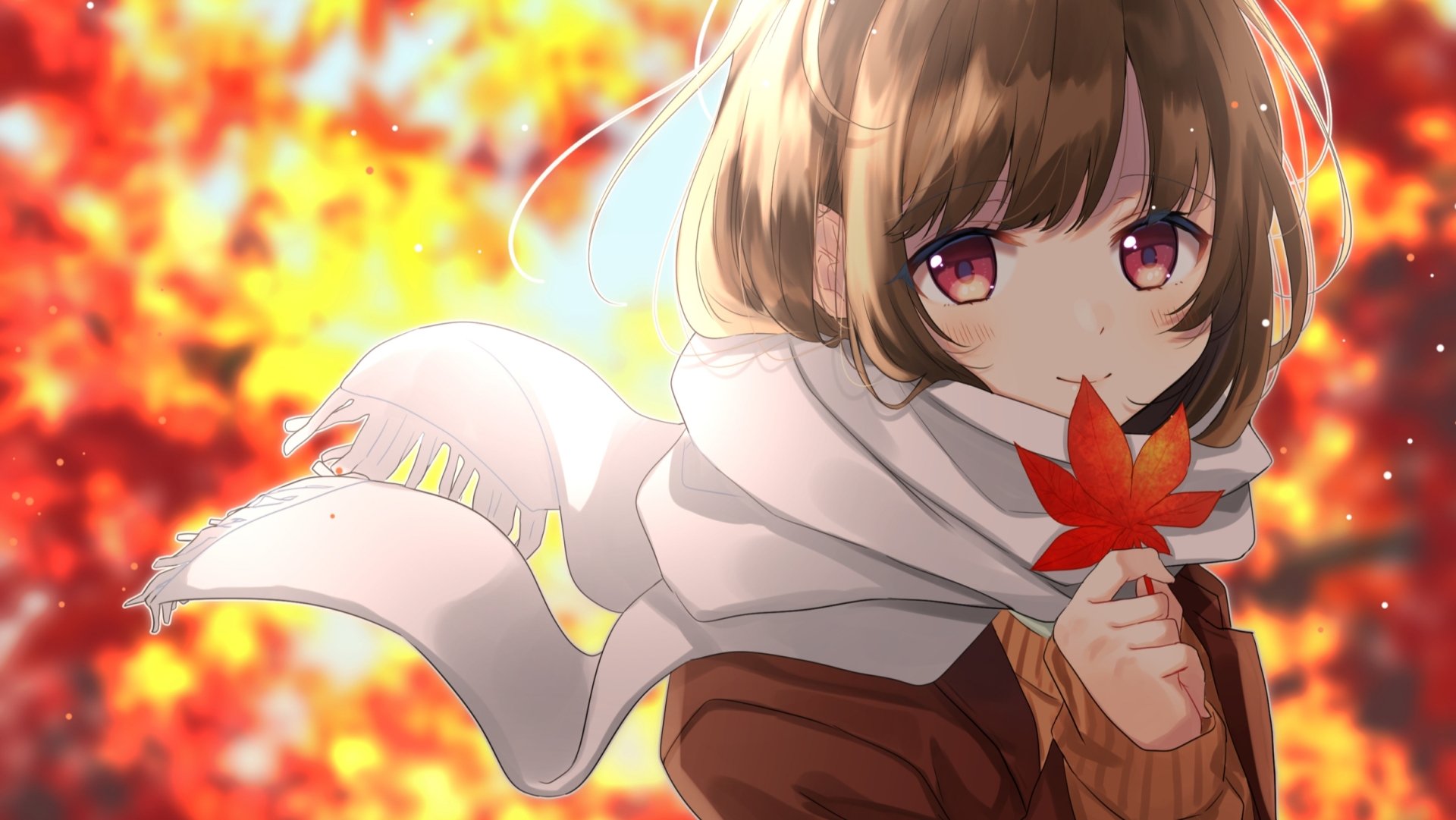 Autumn Glow: Original Anime Beauty with Red Eyes in Fall Splendor HD ...