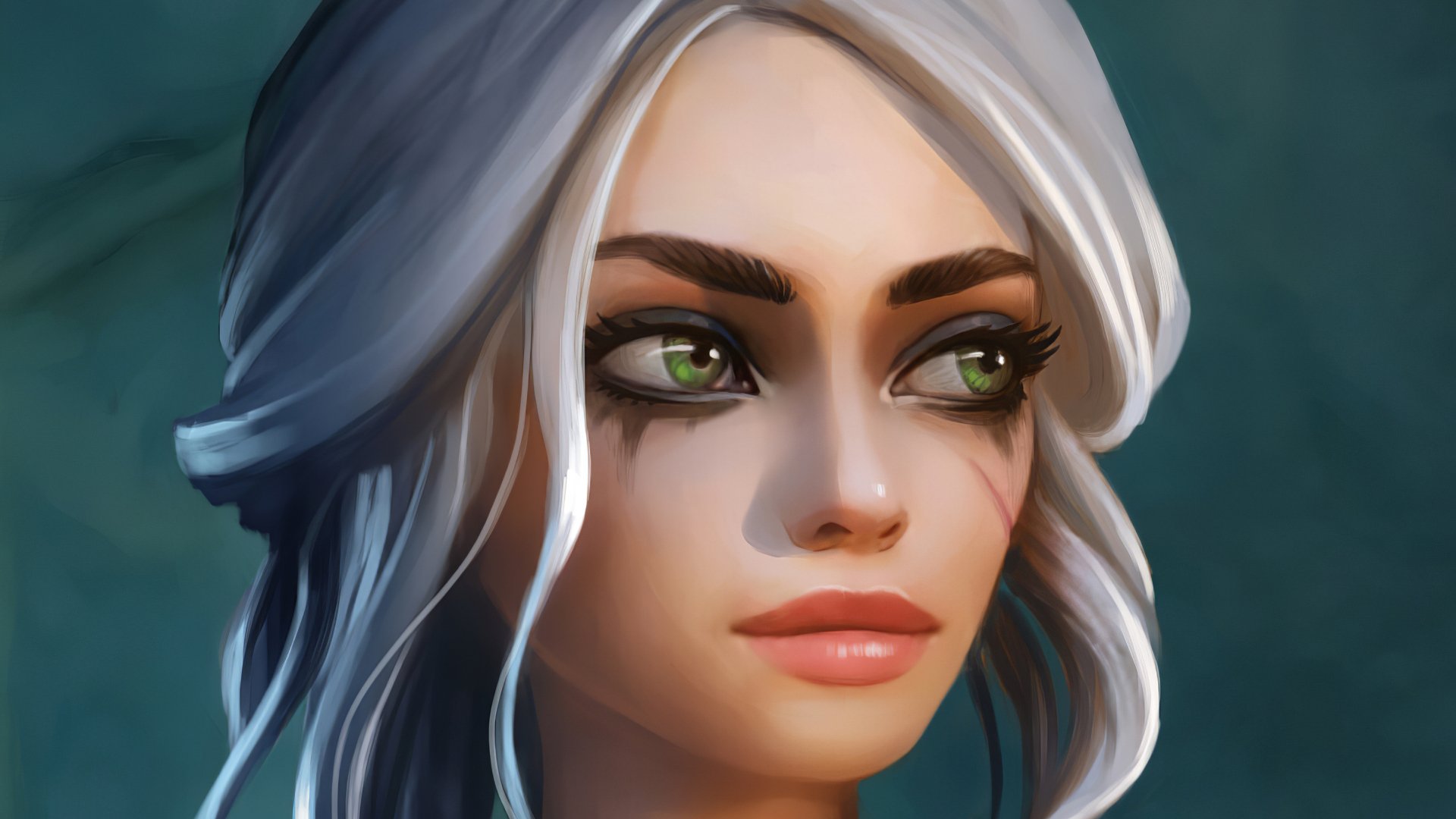 Download White Hair Green Eyes Face Ciri (The Witcher) Video Game The ...