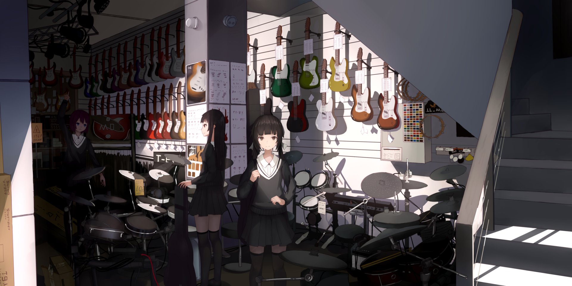 Anime Guitar Shop Vibes: HD Music Instrument Wallpaper by .L.L