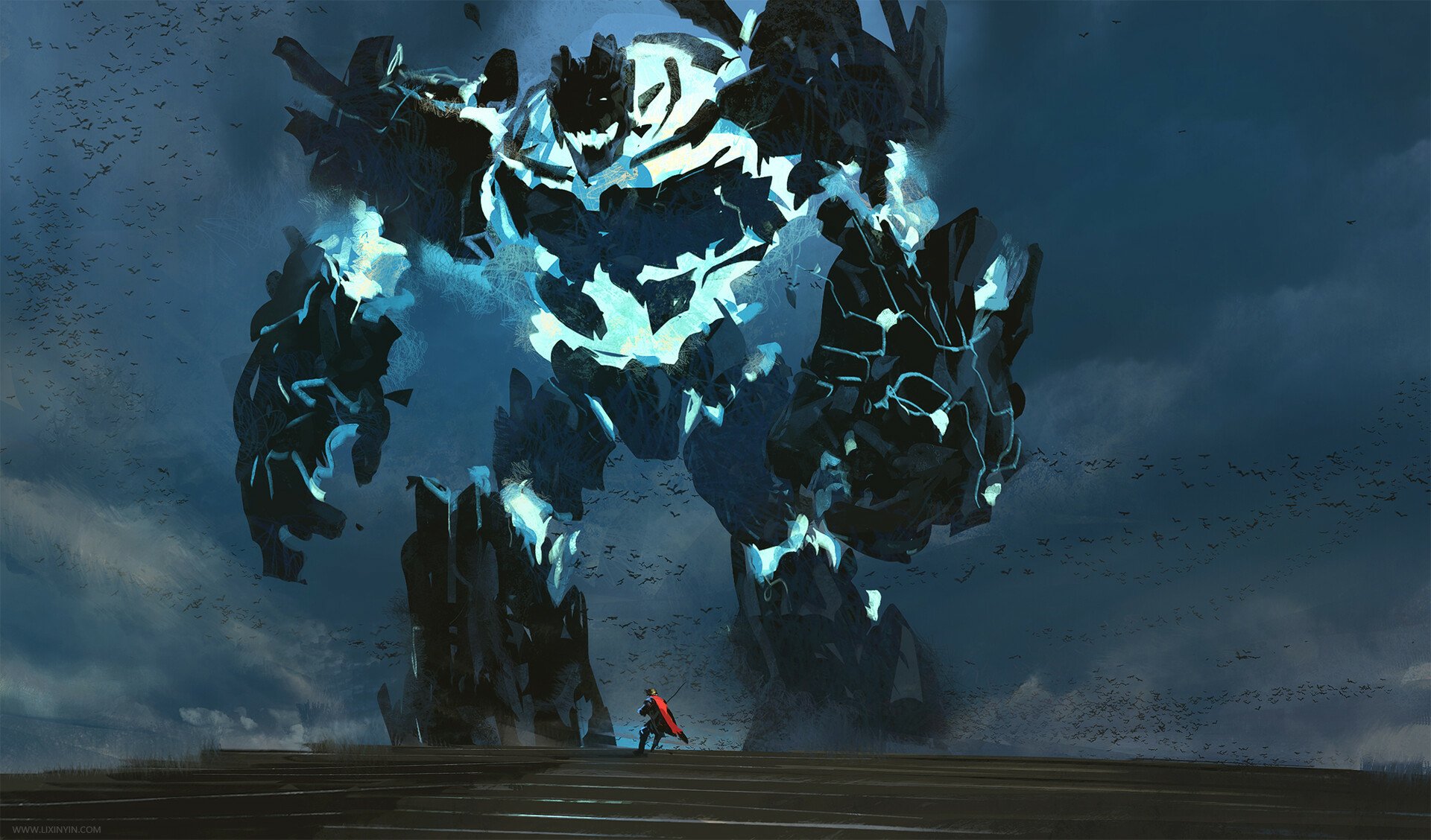 Epic Fantasy Warrior vs. Glowing Giant – HD Fantasy Battle Wallpaper by ...