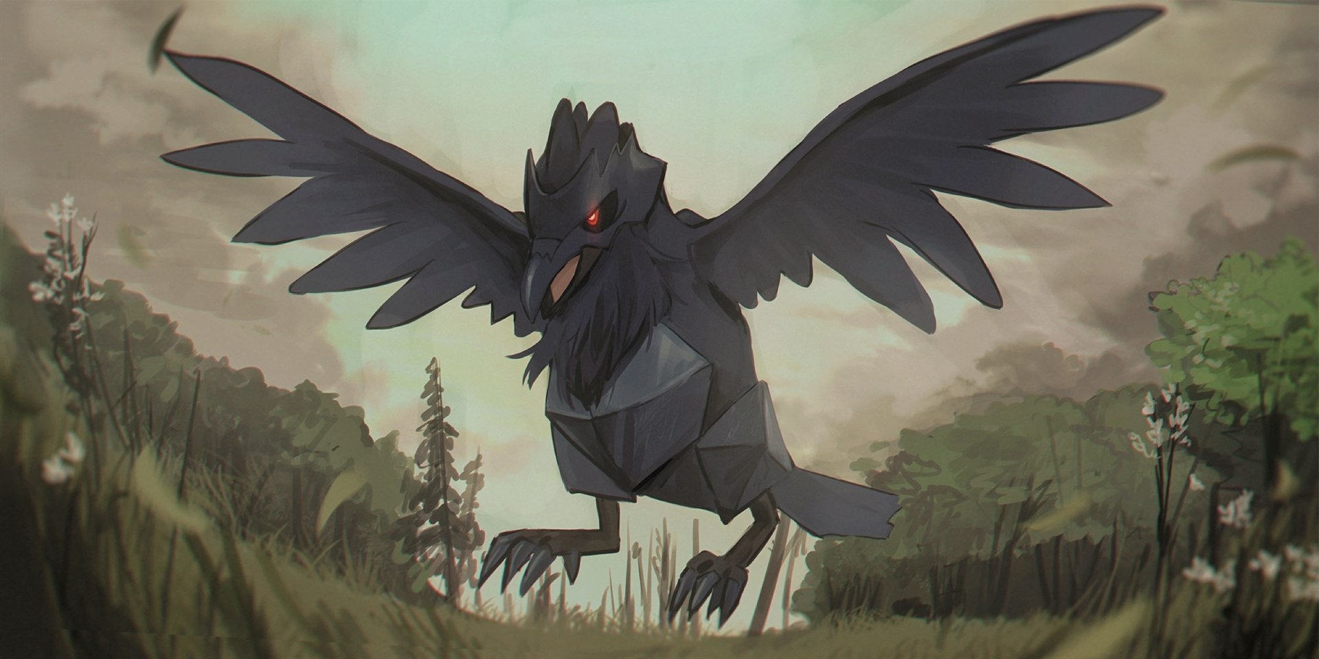 Corviknight Soars: Stunning HD Wallpaper from Pokémon Sword & Shield by ちふり