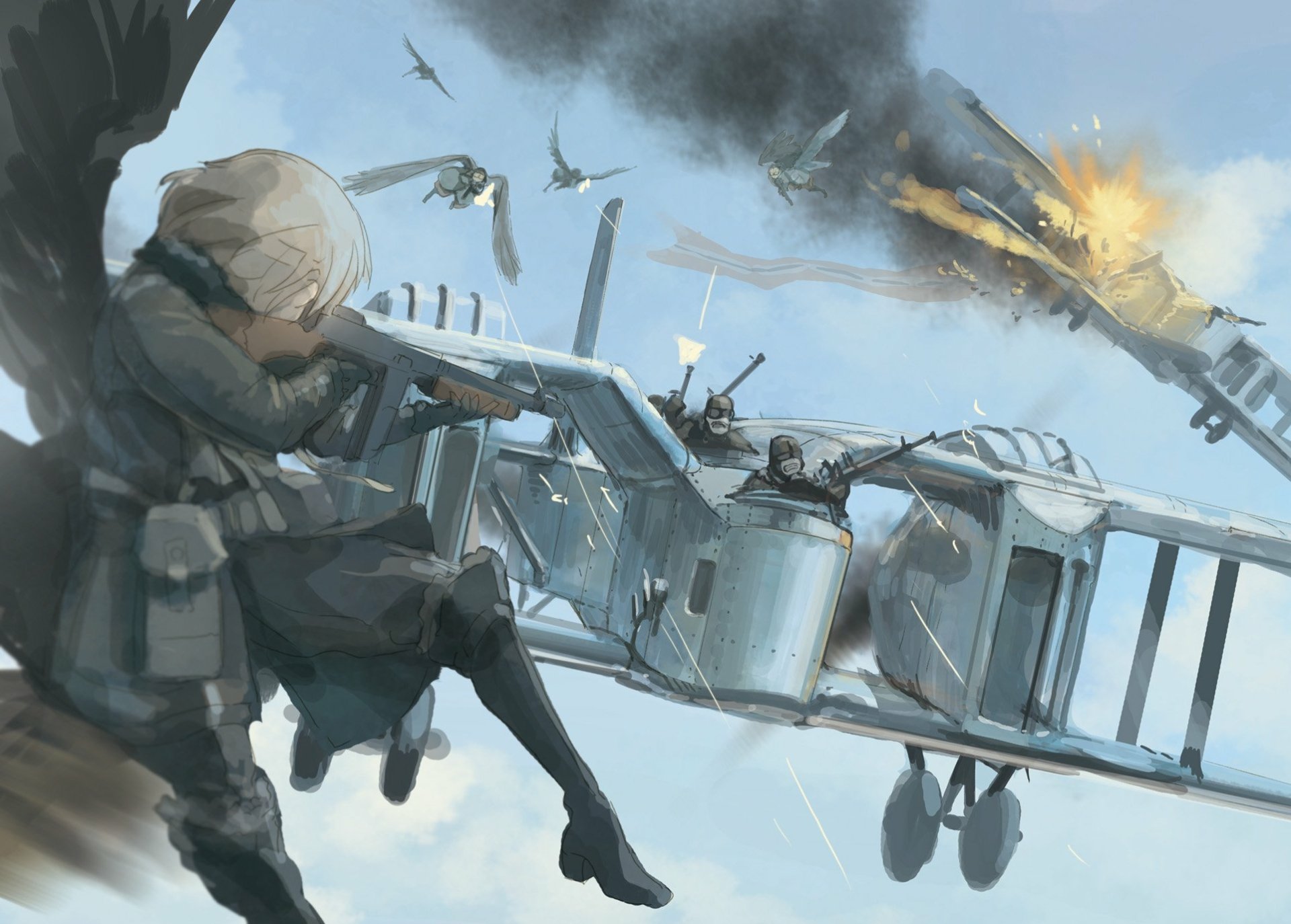 Epic Anime Airborne Battle – Original HD Wallpaper by ※Kome | 1924x1377 ...