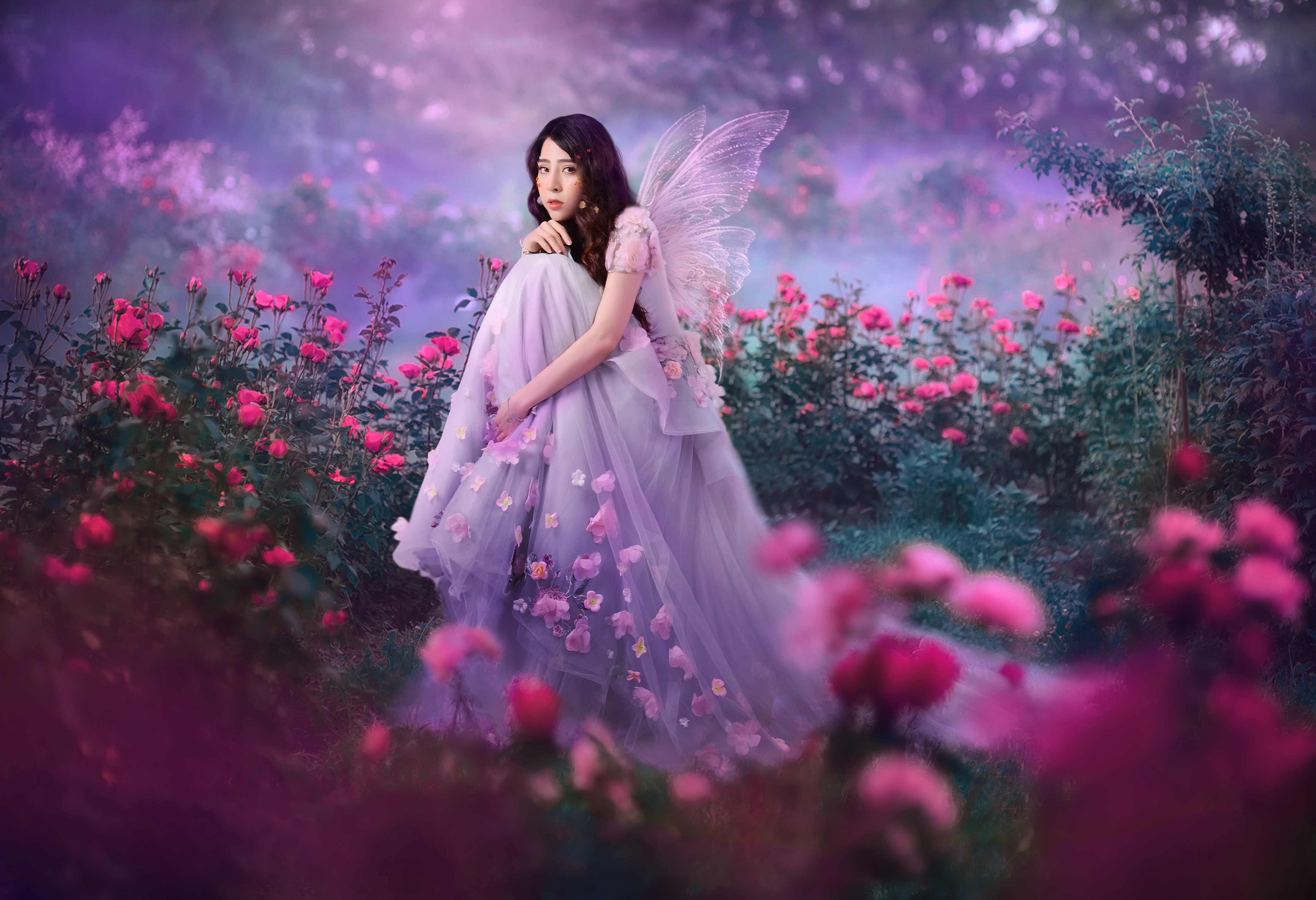 Download Pink Flower Flower Brunette Dress Model Woman Asian 4k Ultra ...