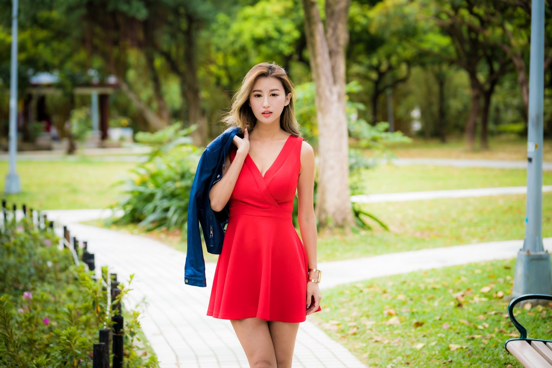 Elegant Brunette in Red Dress | 4K Ultra HD Asian Model Wallpaper ...