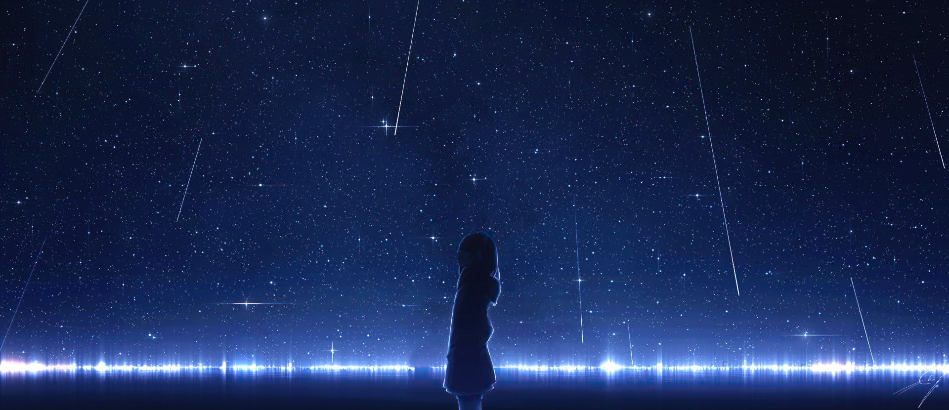 Anime Night Skies: HD Shooting Star Dreamscape Wallpaper by Nengoro