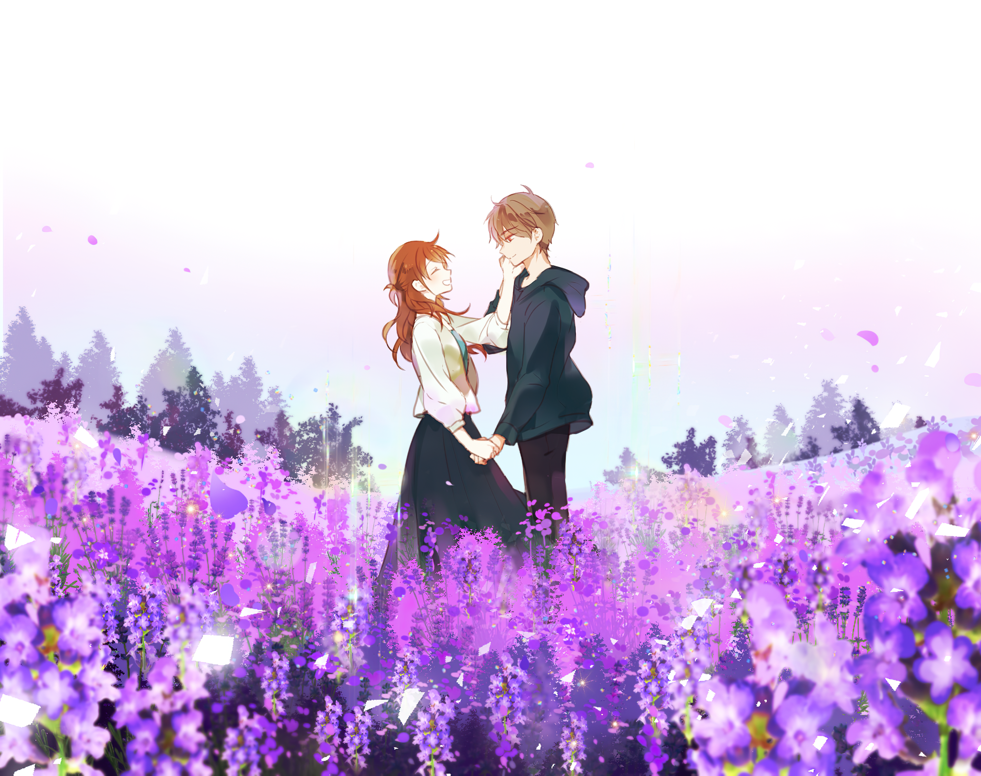 Lavender Promise: Romantic Anime Couple HD Wallpaper by Leaf