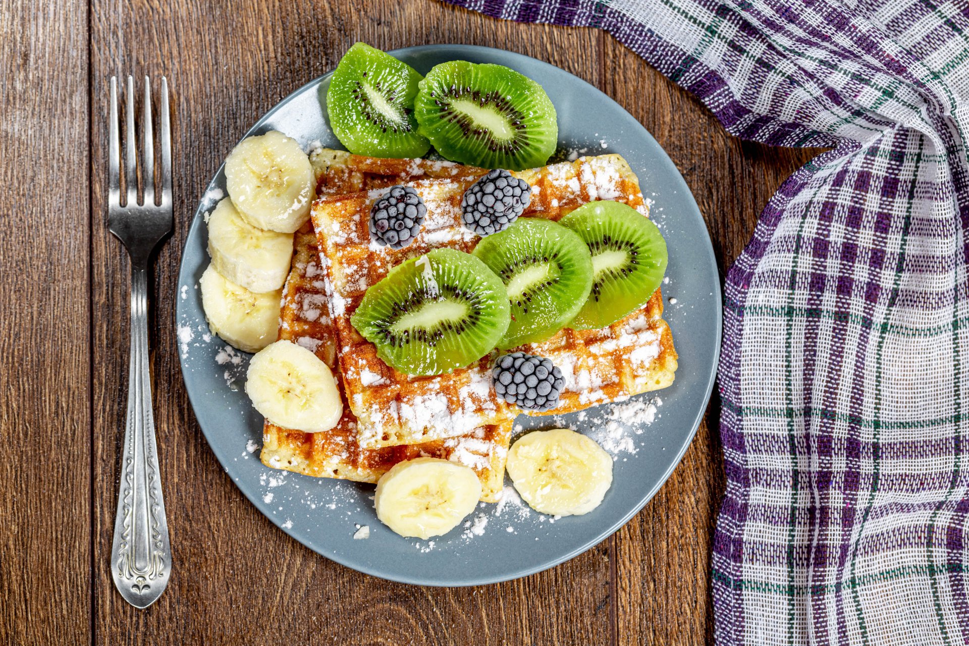 Download Fruit Banana Kiwi Breakfast Food Waffle 4k Ultra HD Wallpaper ...