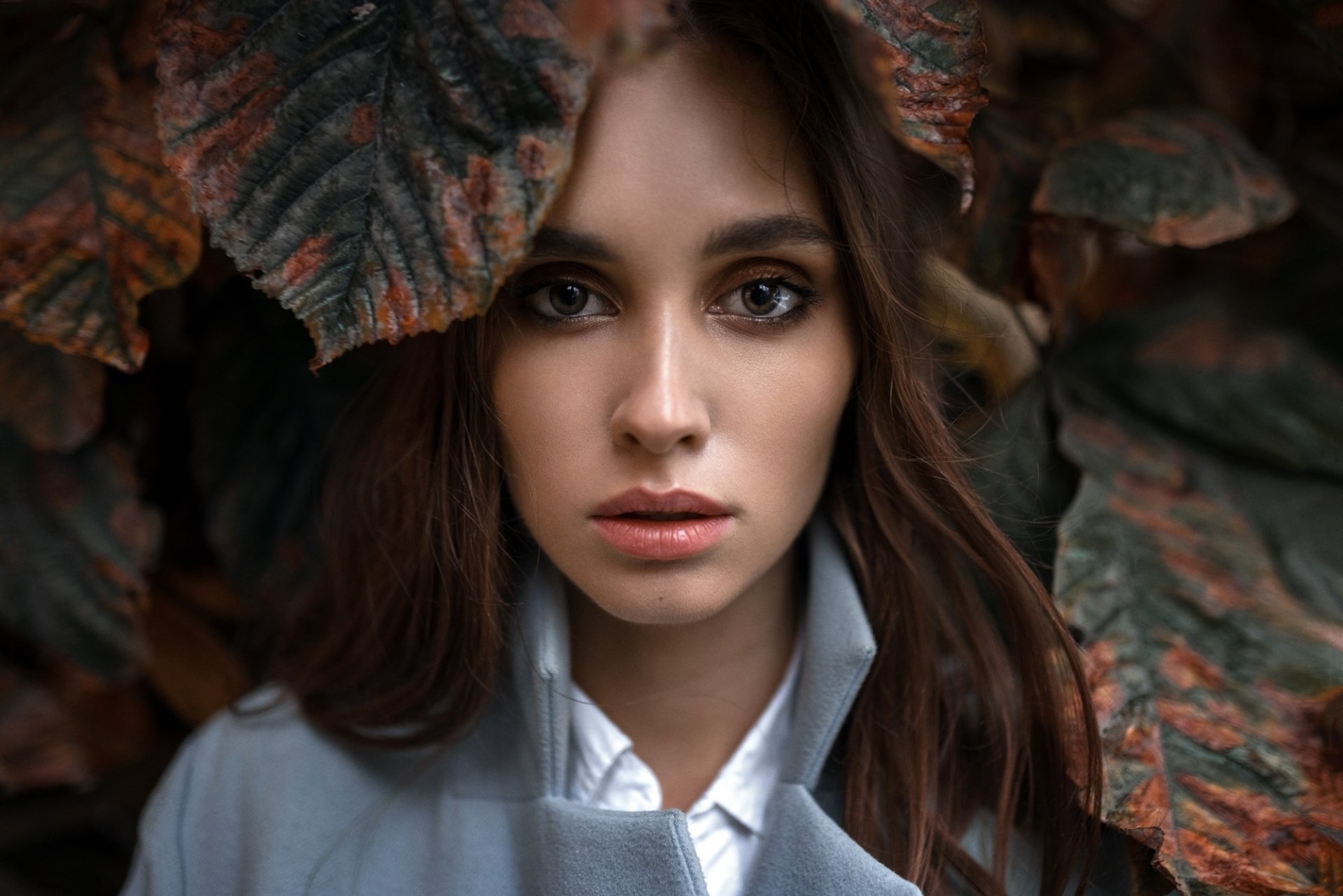 Download Stare Brunette Face Woman Model HD Wallpaper by Aleksandr Kurennoi