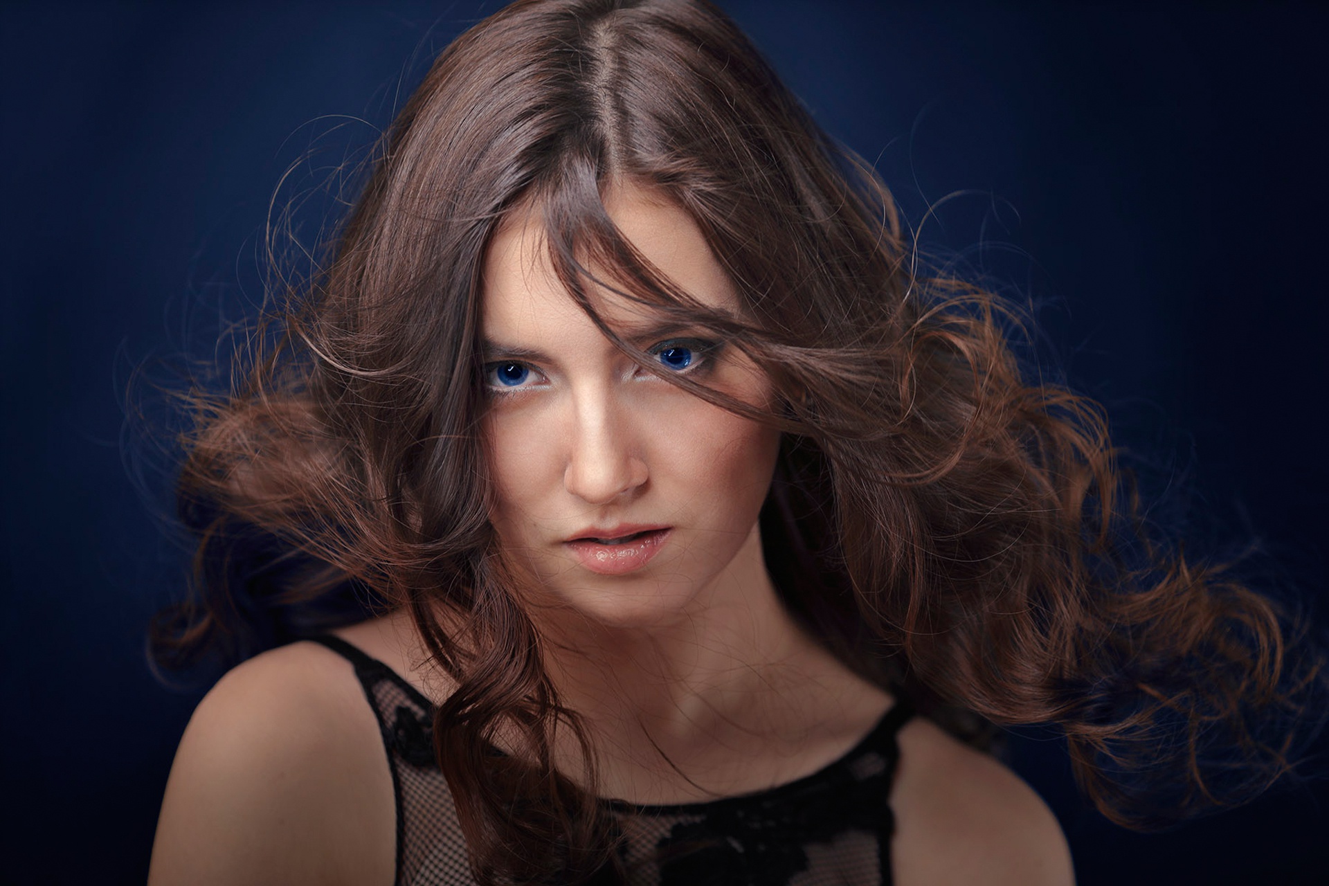 Download Brunette Blue Eyes Face Woman Model HD Wallpaper