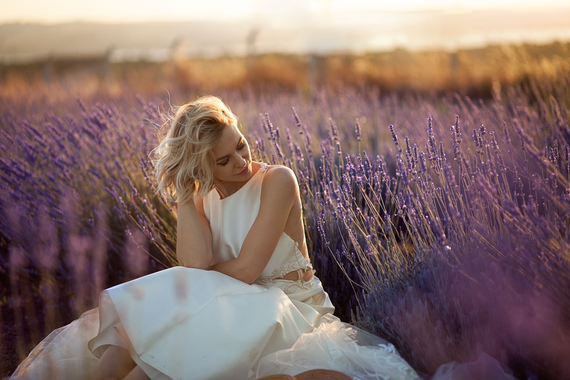 Download White Dress Depth Of Field Lavender Blonde Woman Model HD ...