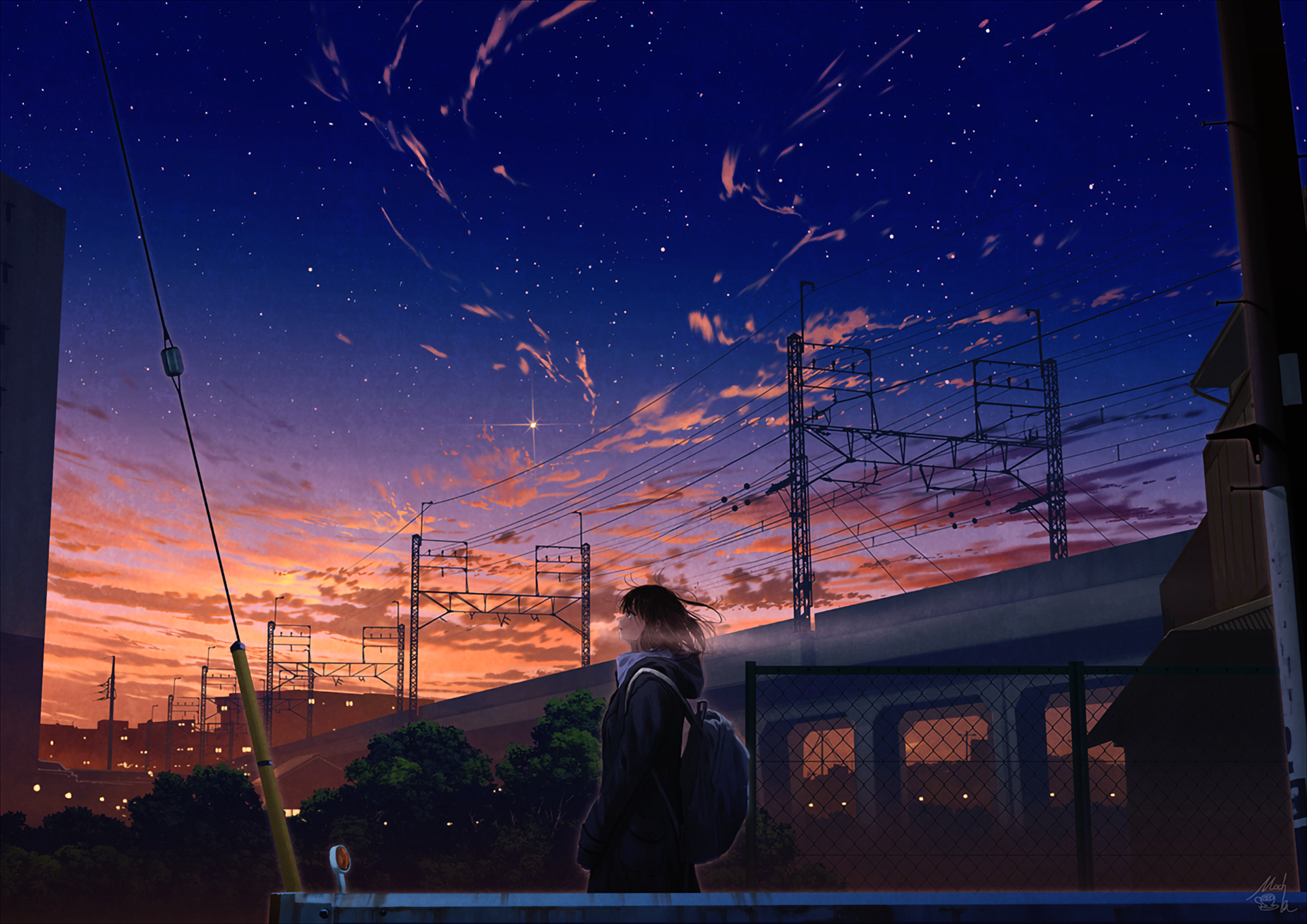 Sunset Streets: Anime City Skyline HD Wallpaper by mocha