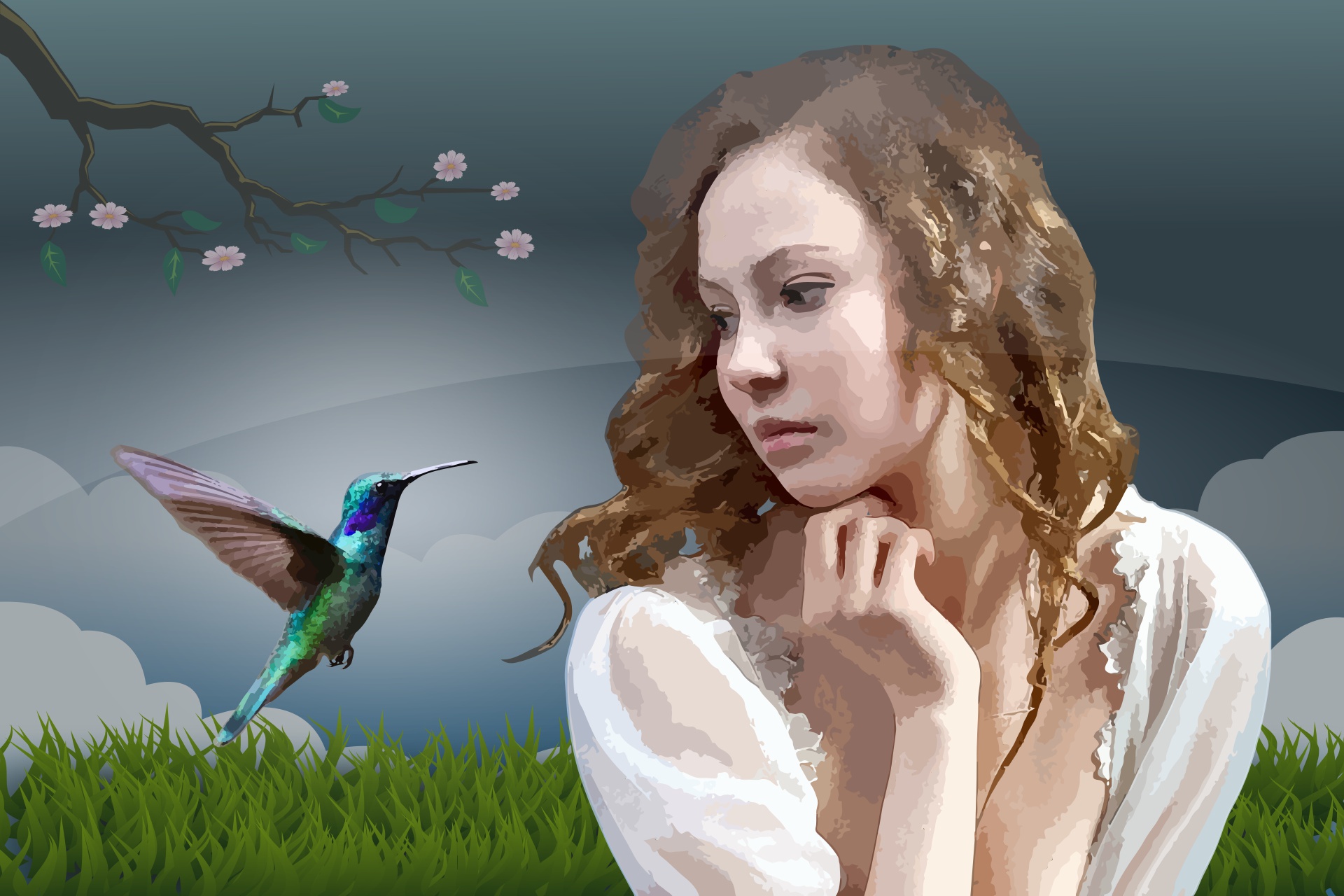 Download Hummingbird Face Woman Artistic HD Wallpaper