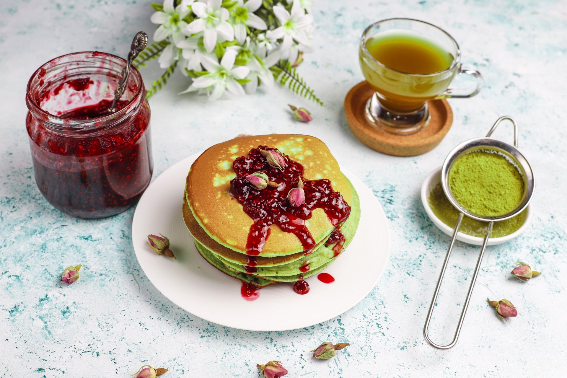 Download Still Life Breakfast Jam Food Pancake 4k Ultra HD Wallpaper