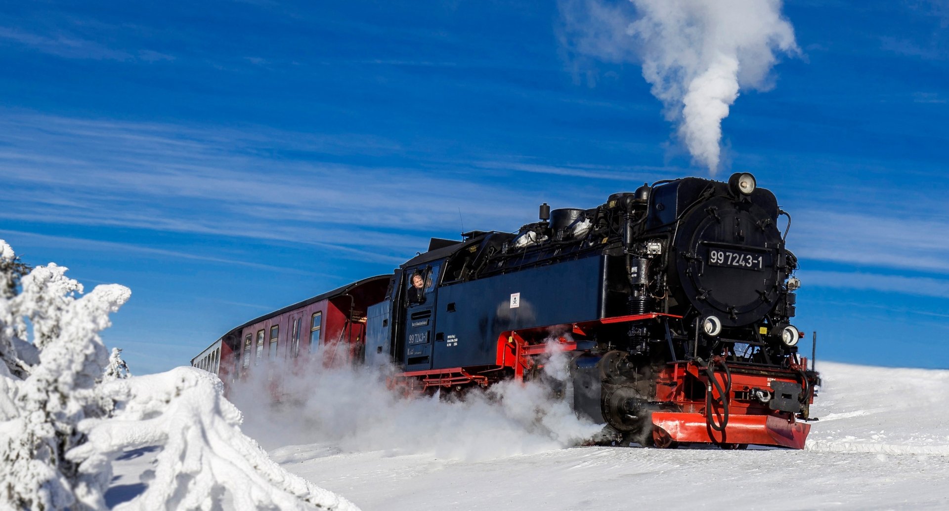 Winter Locomotive Journey: HD Snow Train Adventure Wallpaper
