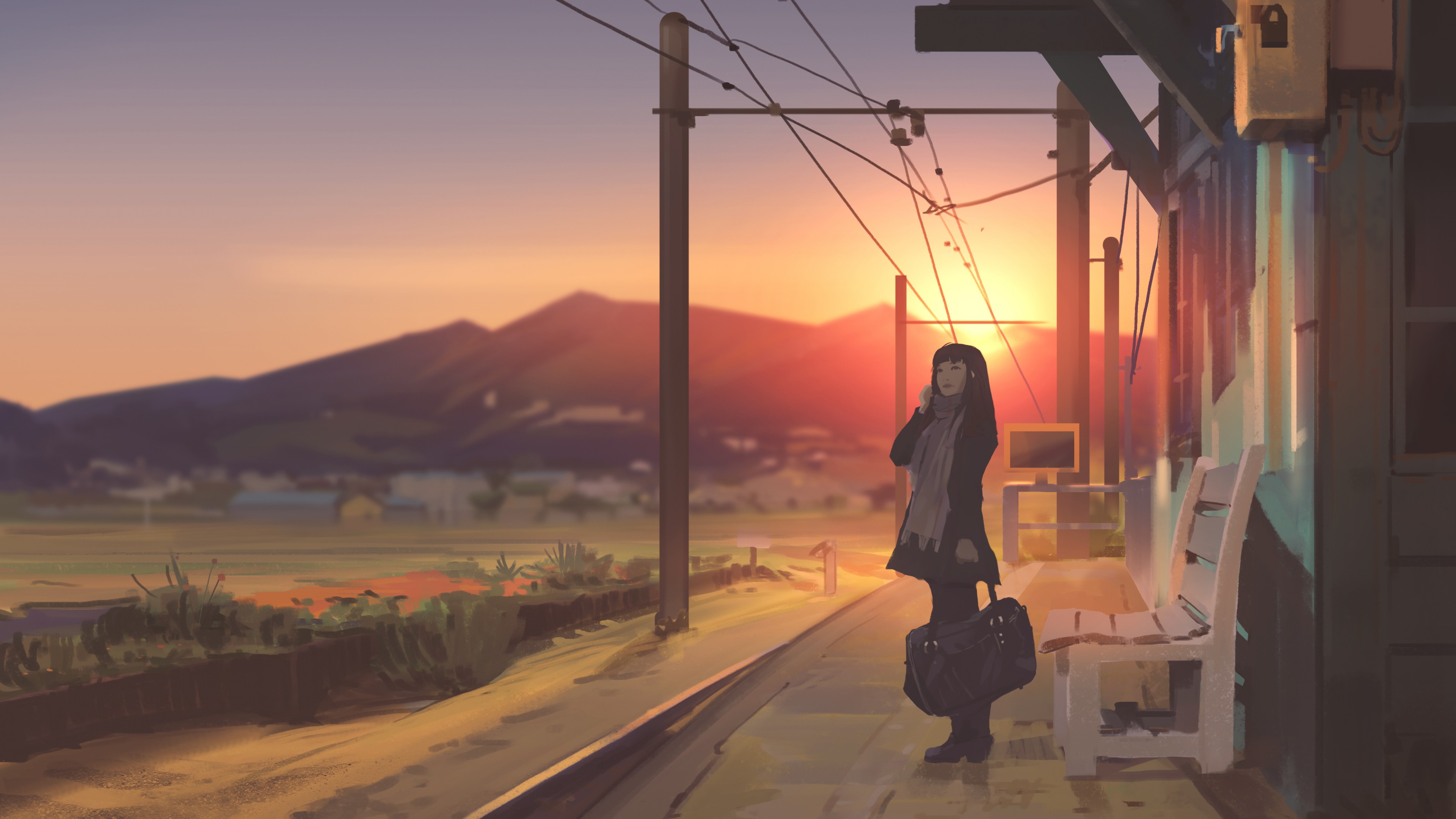 Download Train Station Sunset Anime Original Anime Sunset 4k Ultra HD ...