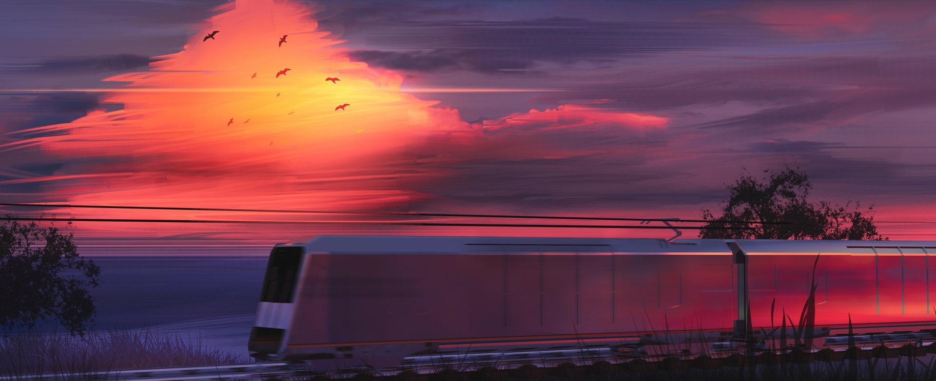 Crimson Horizon Express — 4K Artistic Sunset Train by Shark90art