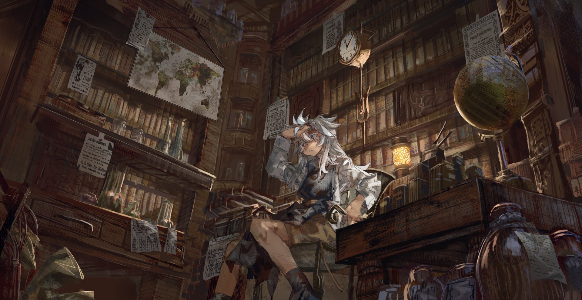 Download Anime Interior Library Book HD Wallpaper by しちがつ