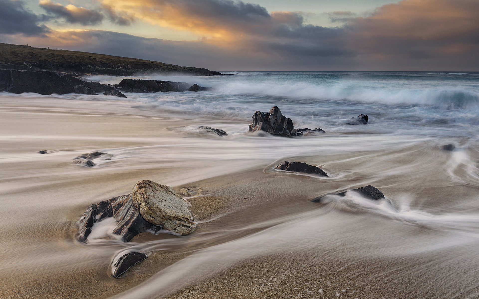 Tidal Brushstrokes: Stone & Sand Beach (HD Wallpaper) | 1920x1200 ...