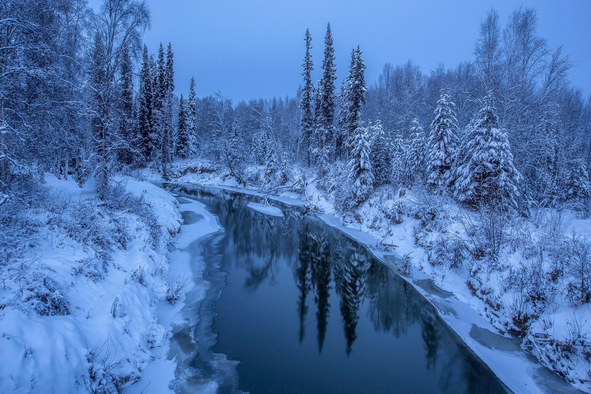 Winter Reflections: Alaska's Snowy River Forest HD Wallpaper ...