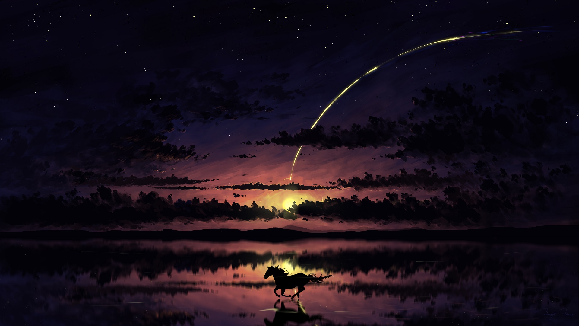 Download Horse Lake Artistic Night HD Wallpaper by BisBiswas