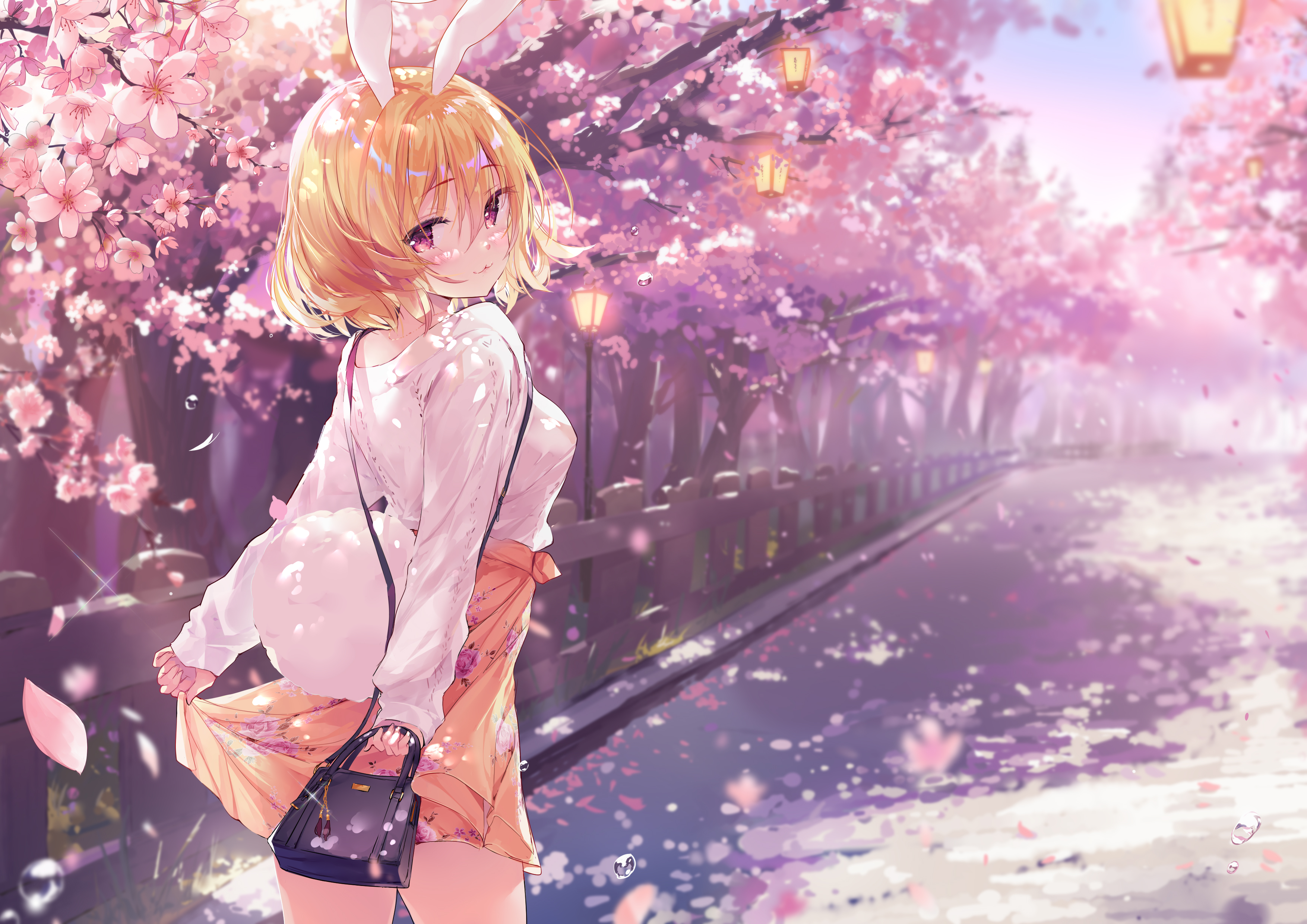 Download Spring Skirt Purple Eyes Cherry Blossom Bunny Ears Blonde ...