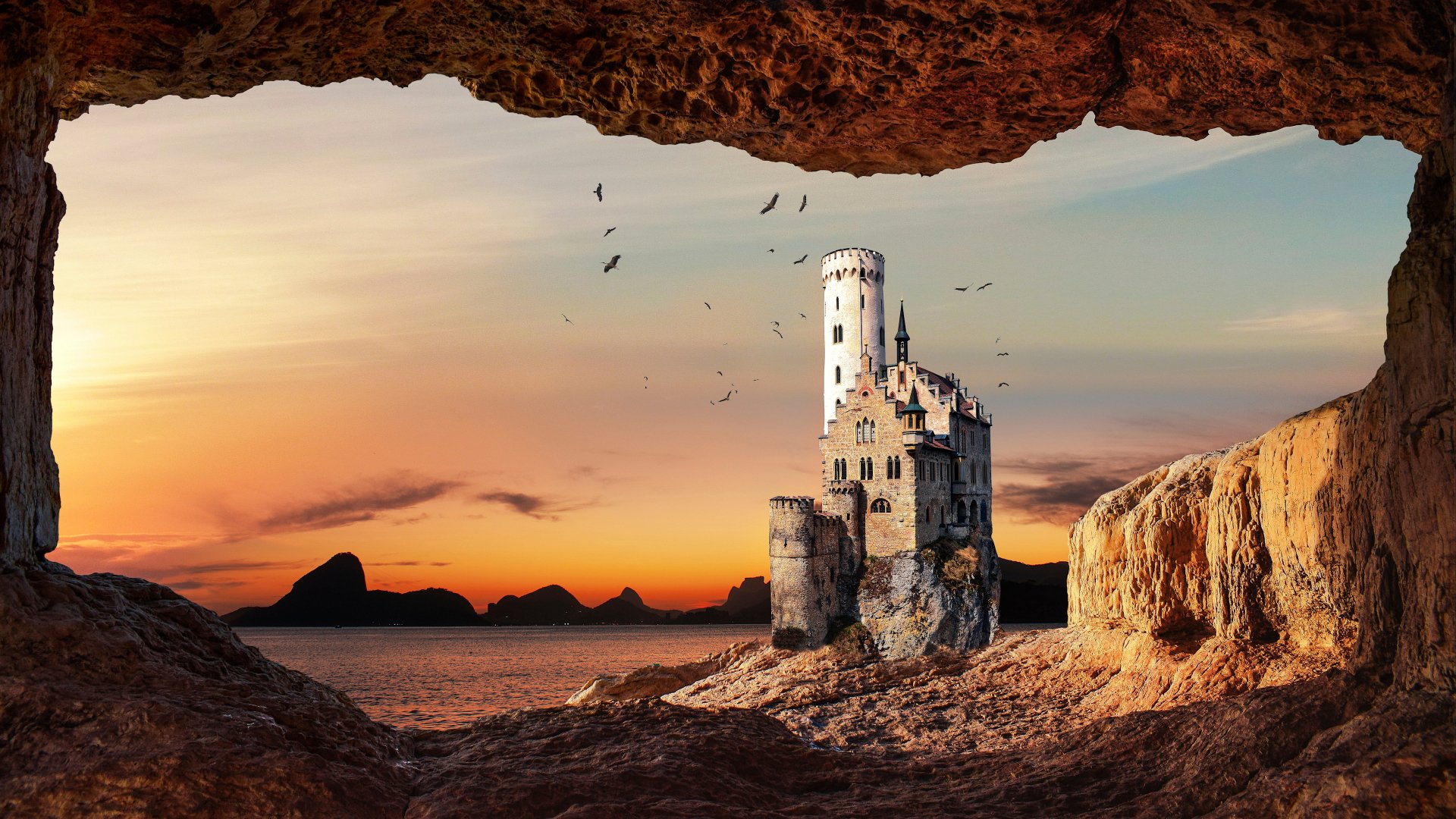 Download Lake Cave Man Made Castle 4k Ultra HD Wallpaper by ...