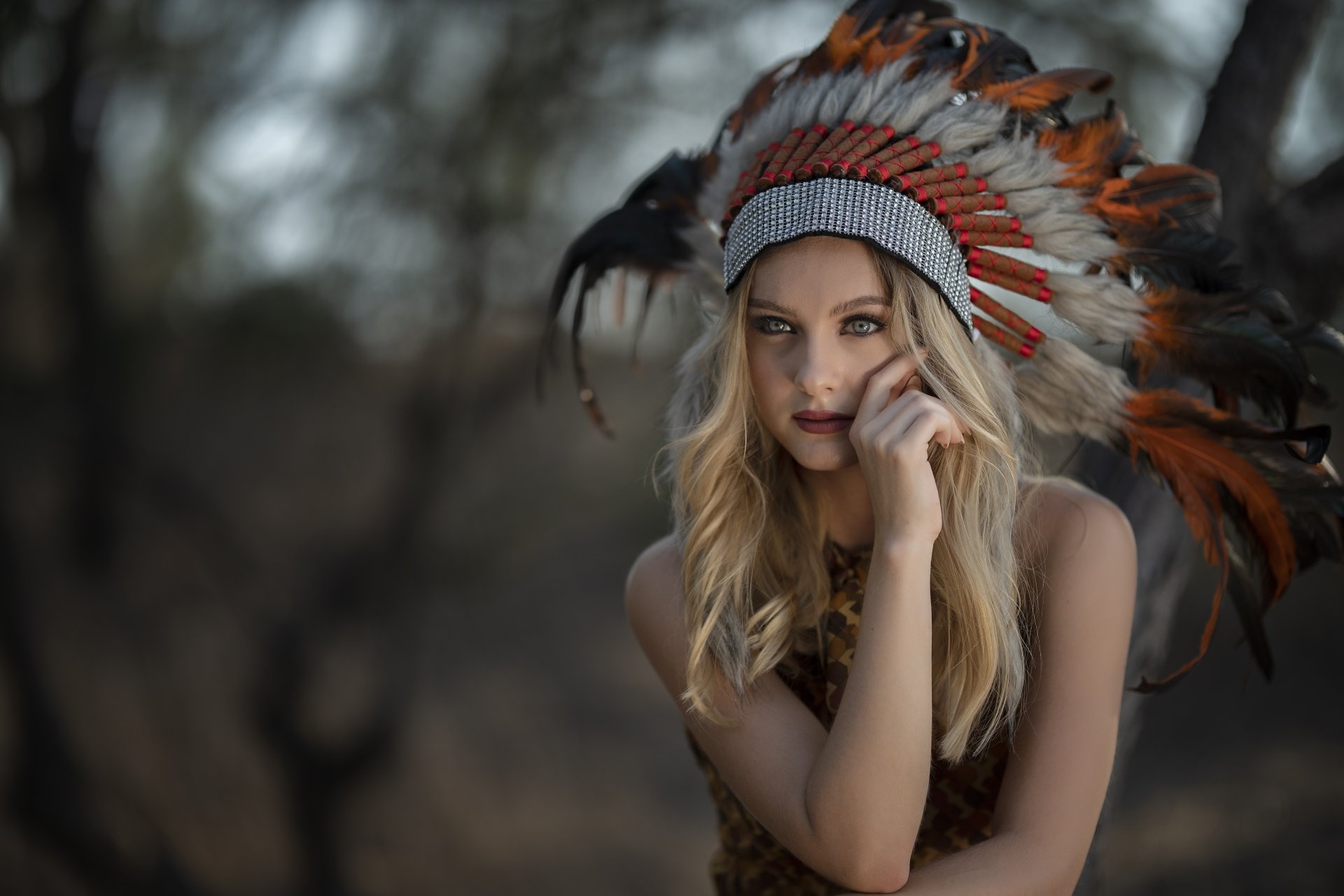 Download Headdress Depth Of Field Lipstick Blonde Woman Model 8k Ultra ...