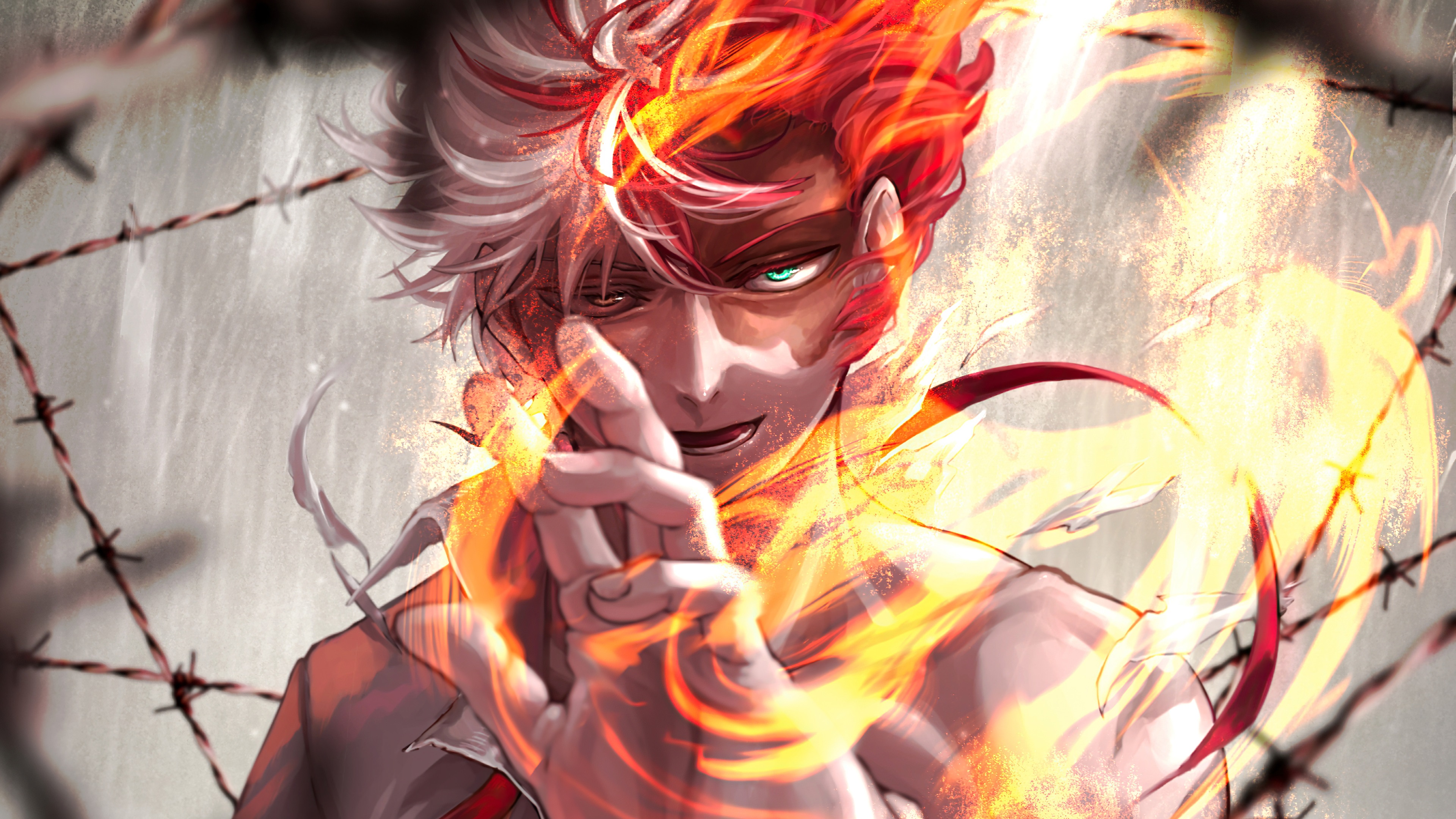 Shoto Todoroki’s Fiery Hand – My Hero Academia 4K Ultra HD Wallpaper by 銀綾