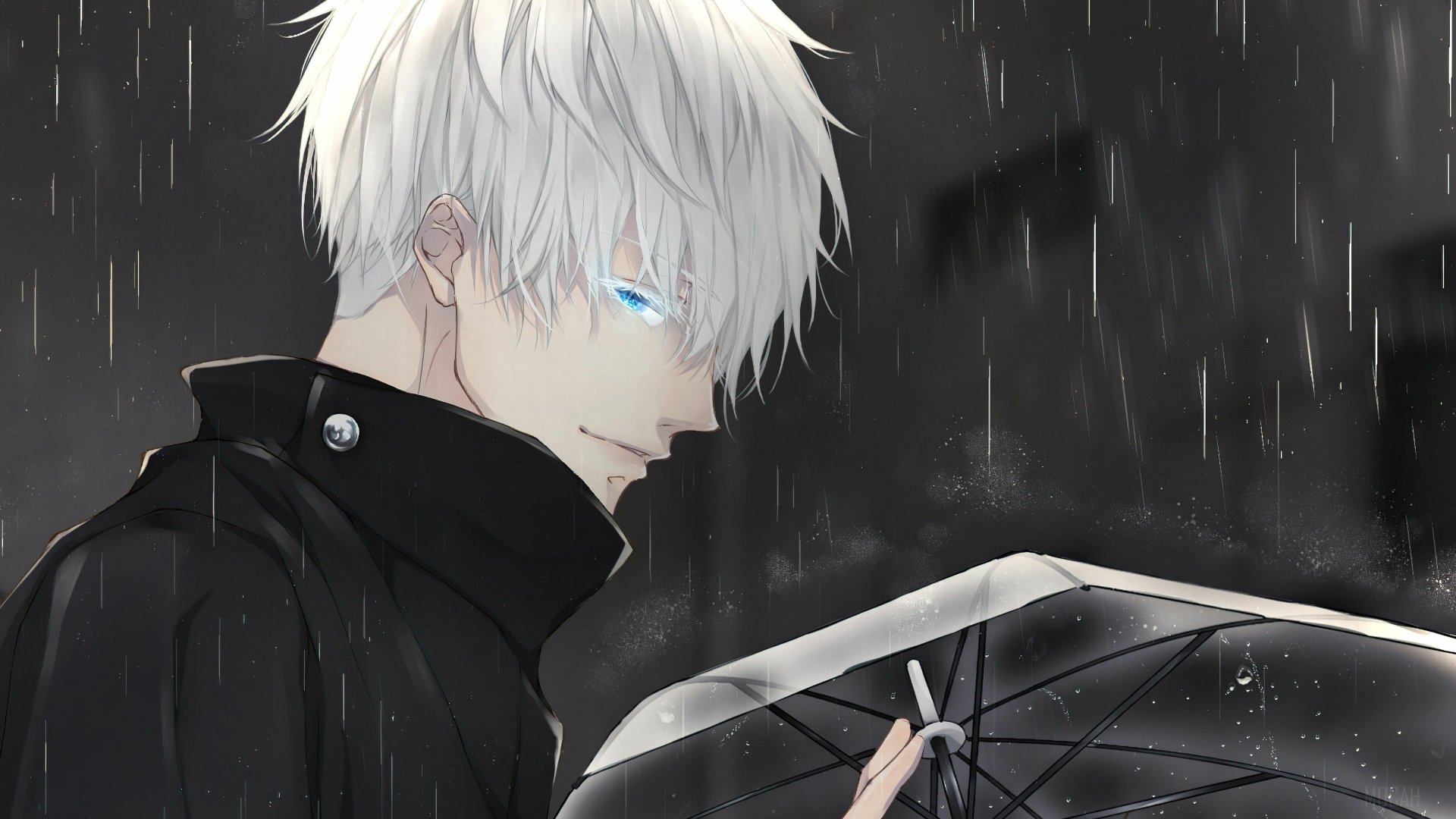 Download Umbrella Rain School Uniform Blue Eyes White Hair Satoru Gojo ...