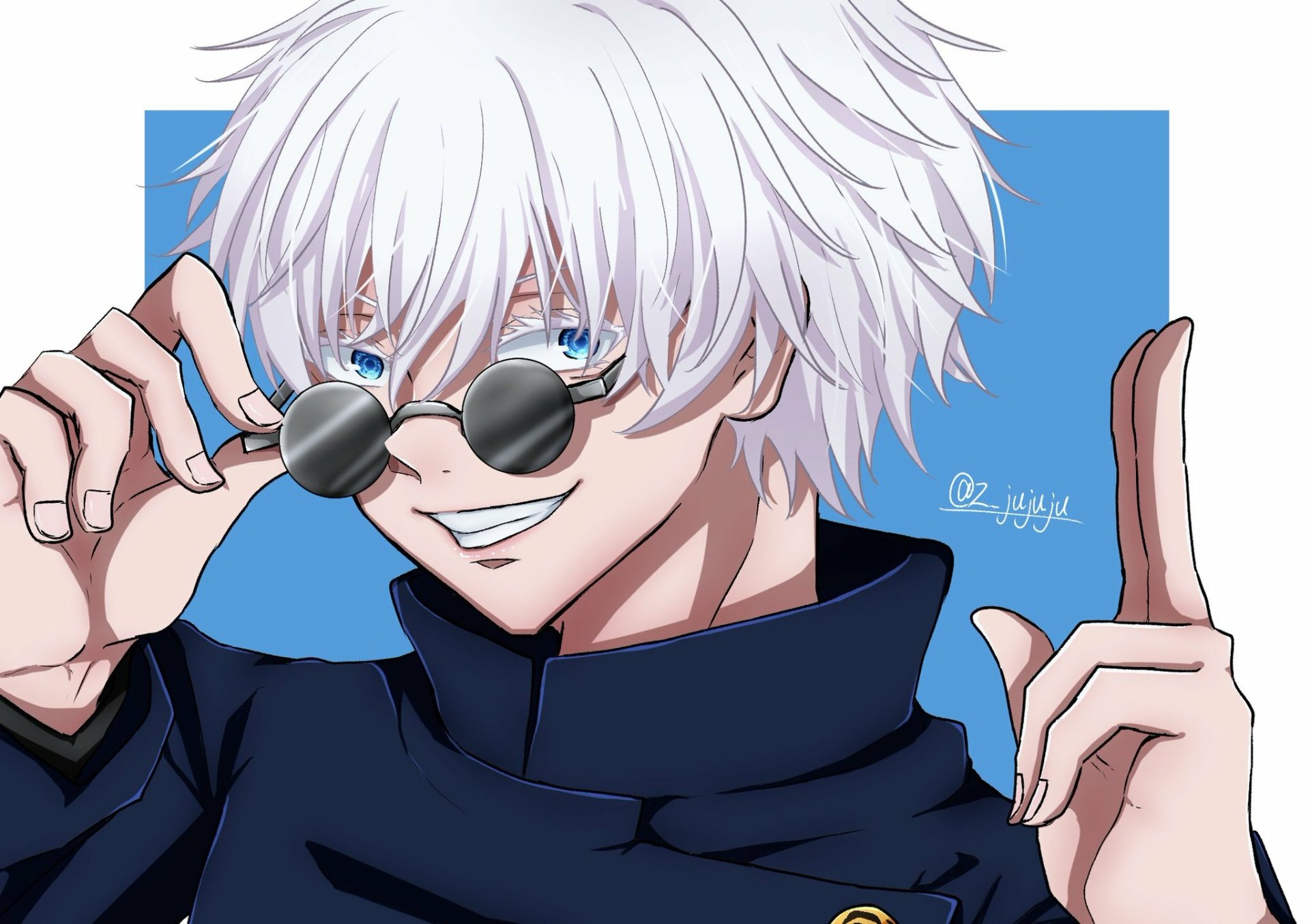 Download Glasses School Uniform Blue Eyes White Hair Satoru Gojo Anime ...