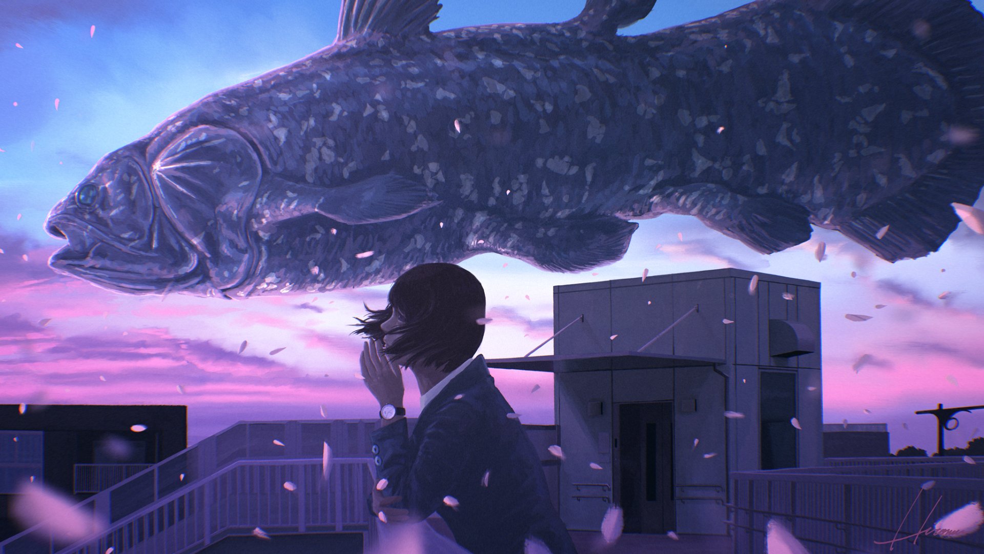 Download Fish Anime Girl Anime Girl HD Wallpaper by Hiromu。
