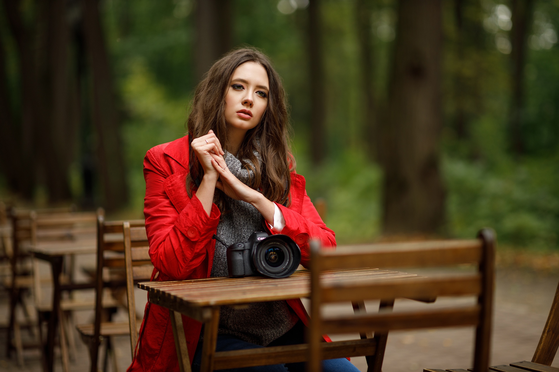 Download Depth Of Field Brunette Camera Woman Model HD Wallpaper by ...